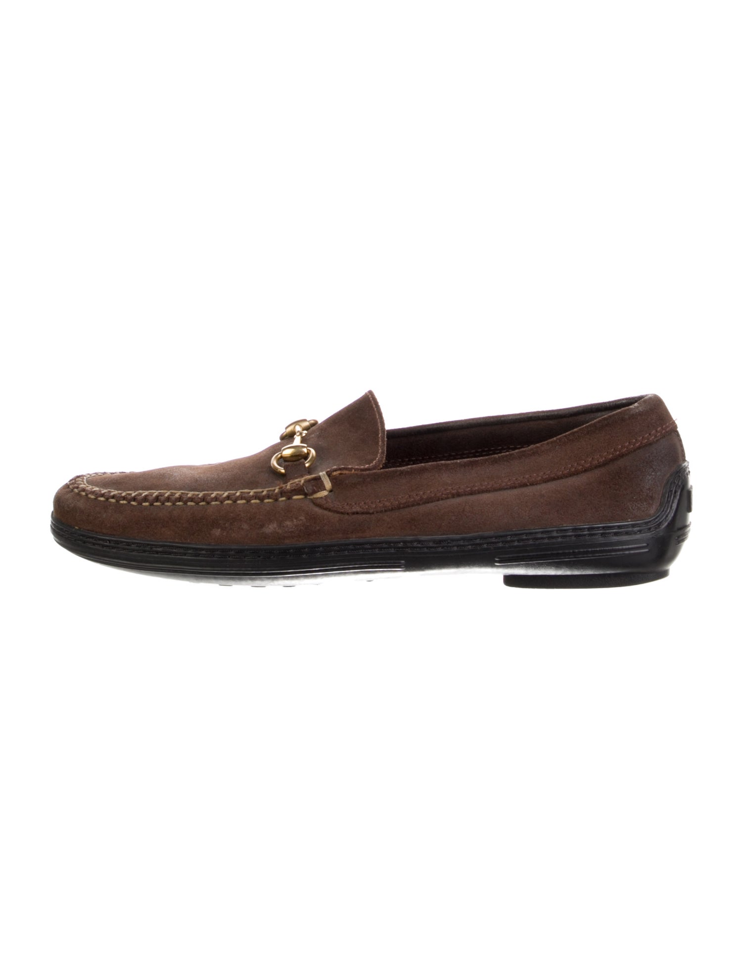 Gucci Horsebit Accent Suede Drivers - Brown Loafers, Shoes - GUC1815997 ...