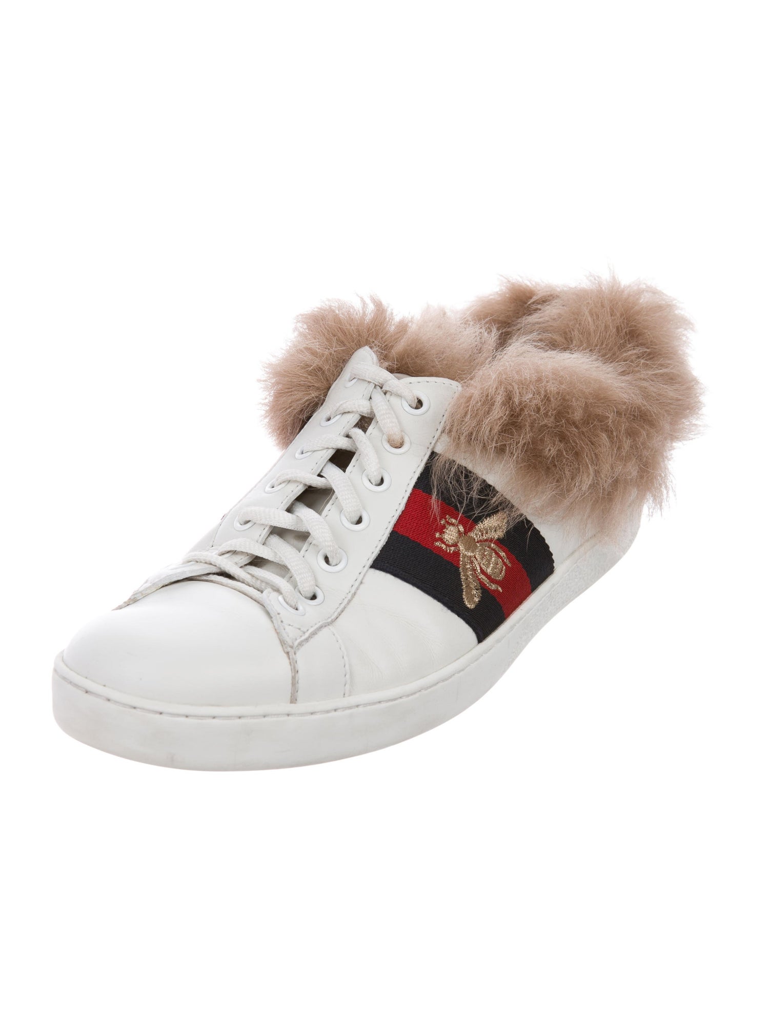 Gucci Fur Trimmed Ace Low Top Sneakers Shoes Guc249264 The Realreal