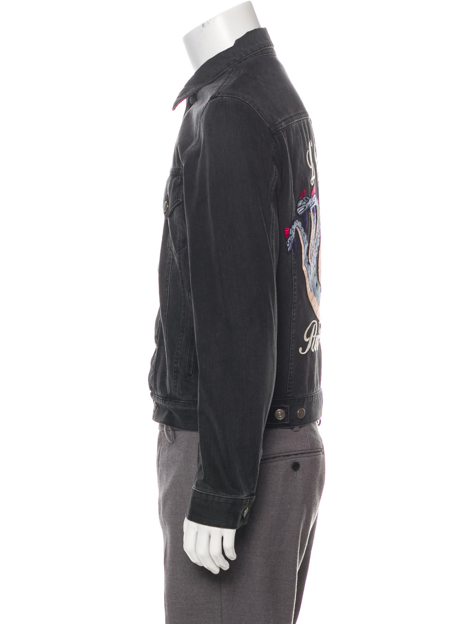 Gucci 2017 L' Aveugle Par Amour Snake Denim Jacket - Grey Outerwear ...