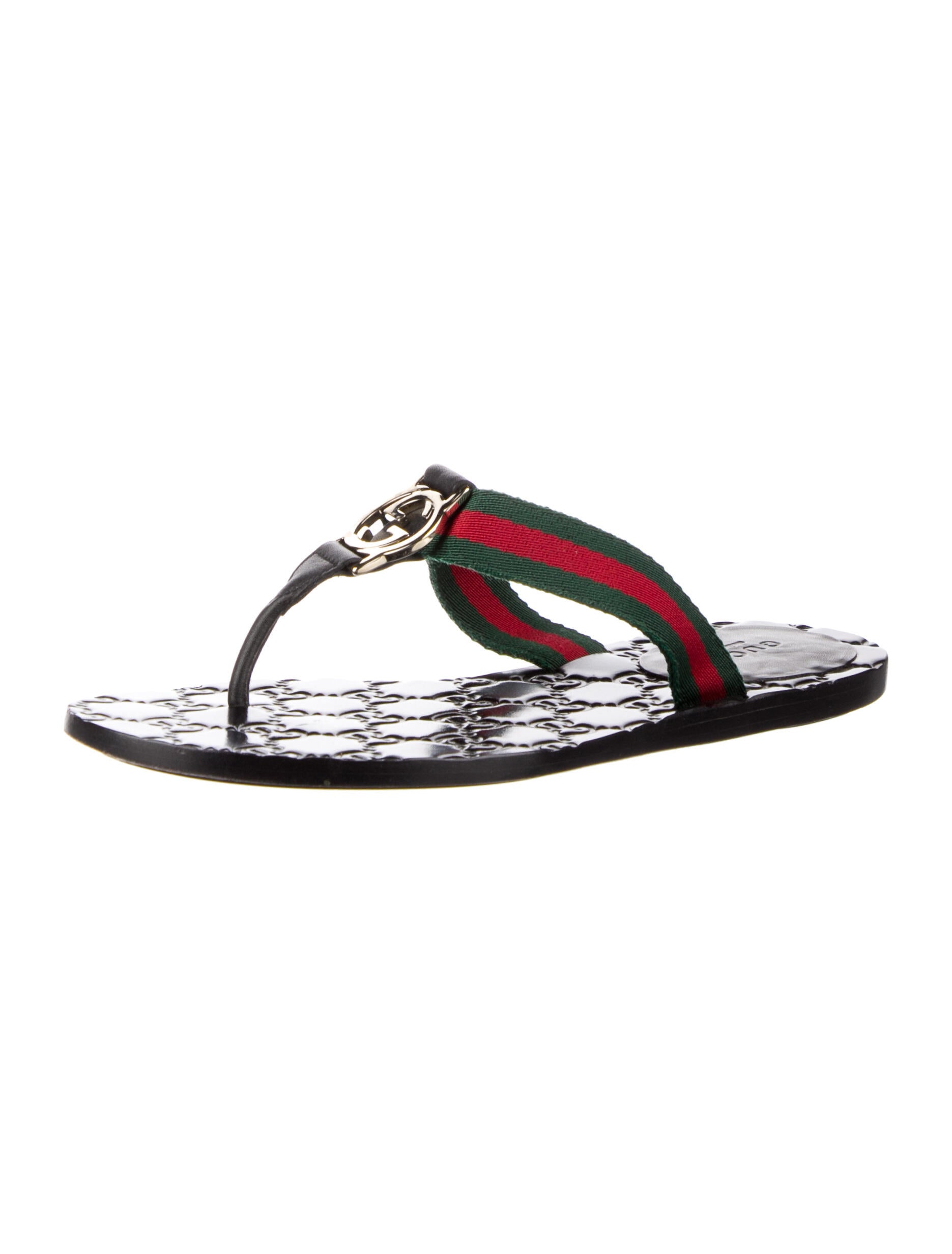 Gucci GG Supreme Leather Flip Flops - Black Sandals, Shoes - GUC709930 ...
