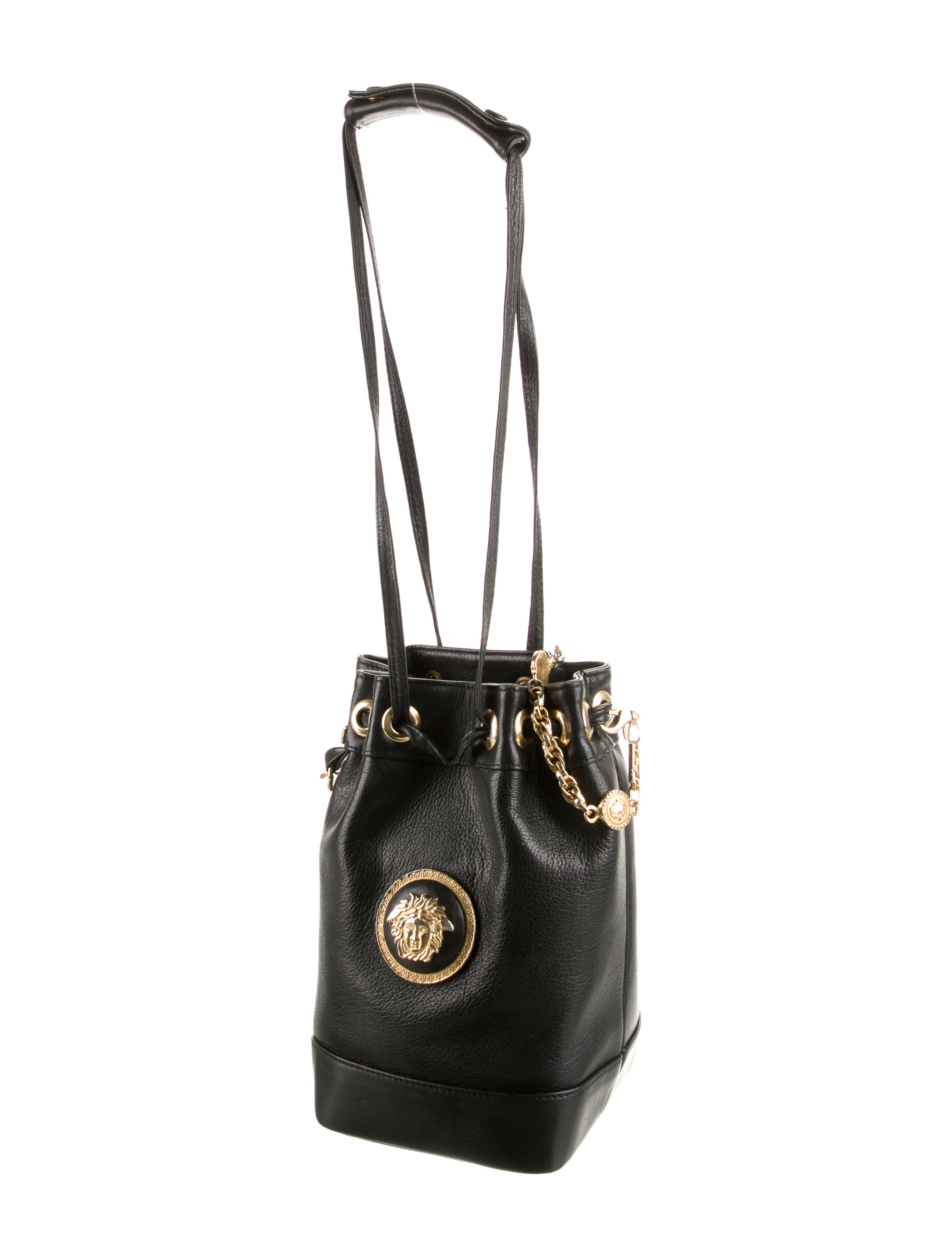 Gianni Versace Leather Bucket Bag - Black Bucket Bags, Handbags ...