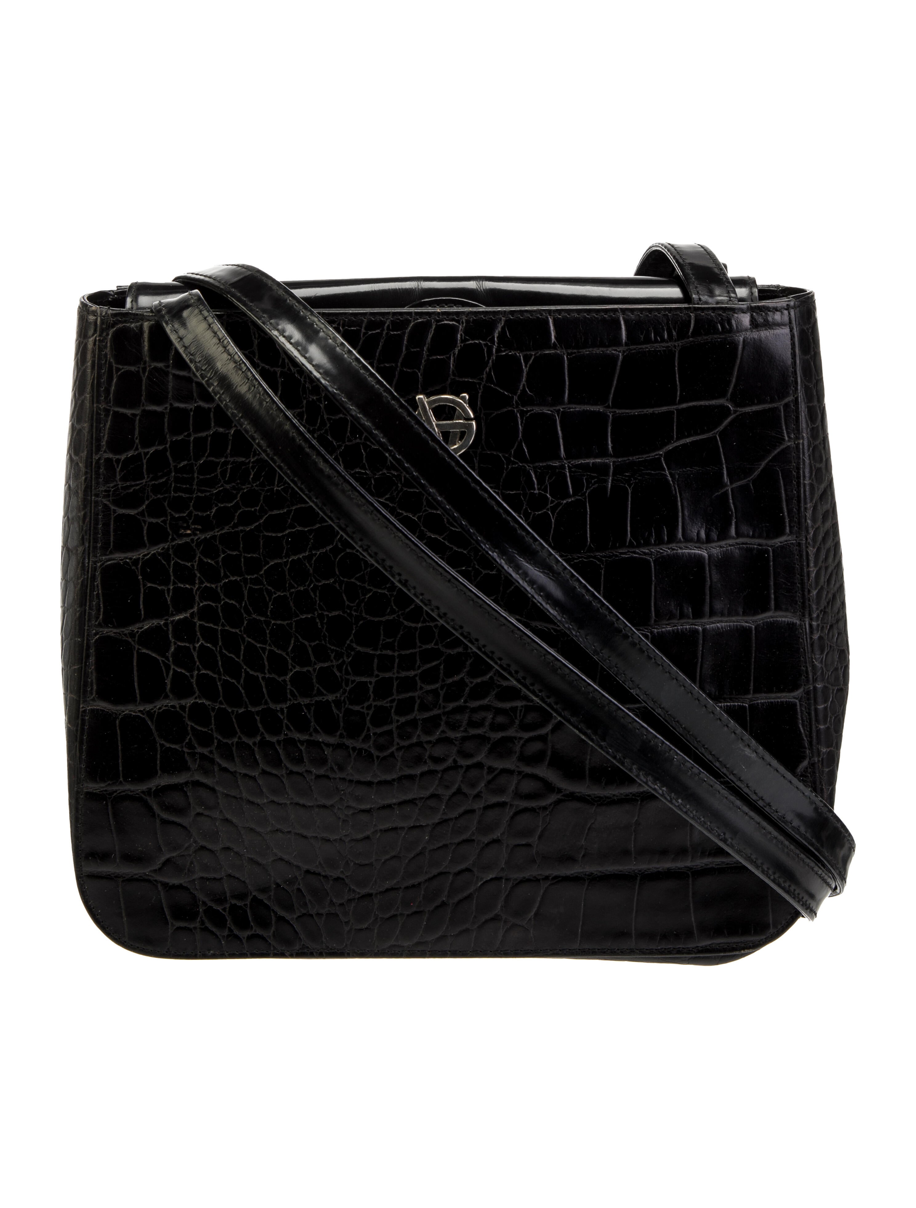 Gianni Versace Embossed Leather Shoulder Bag - Black Shoulder Bags ...