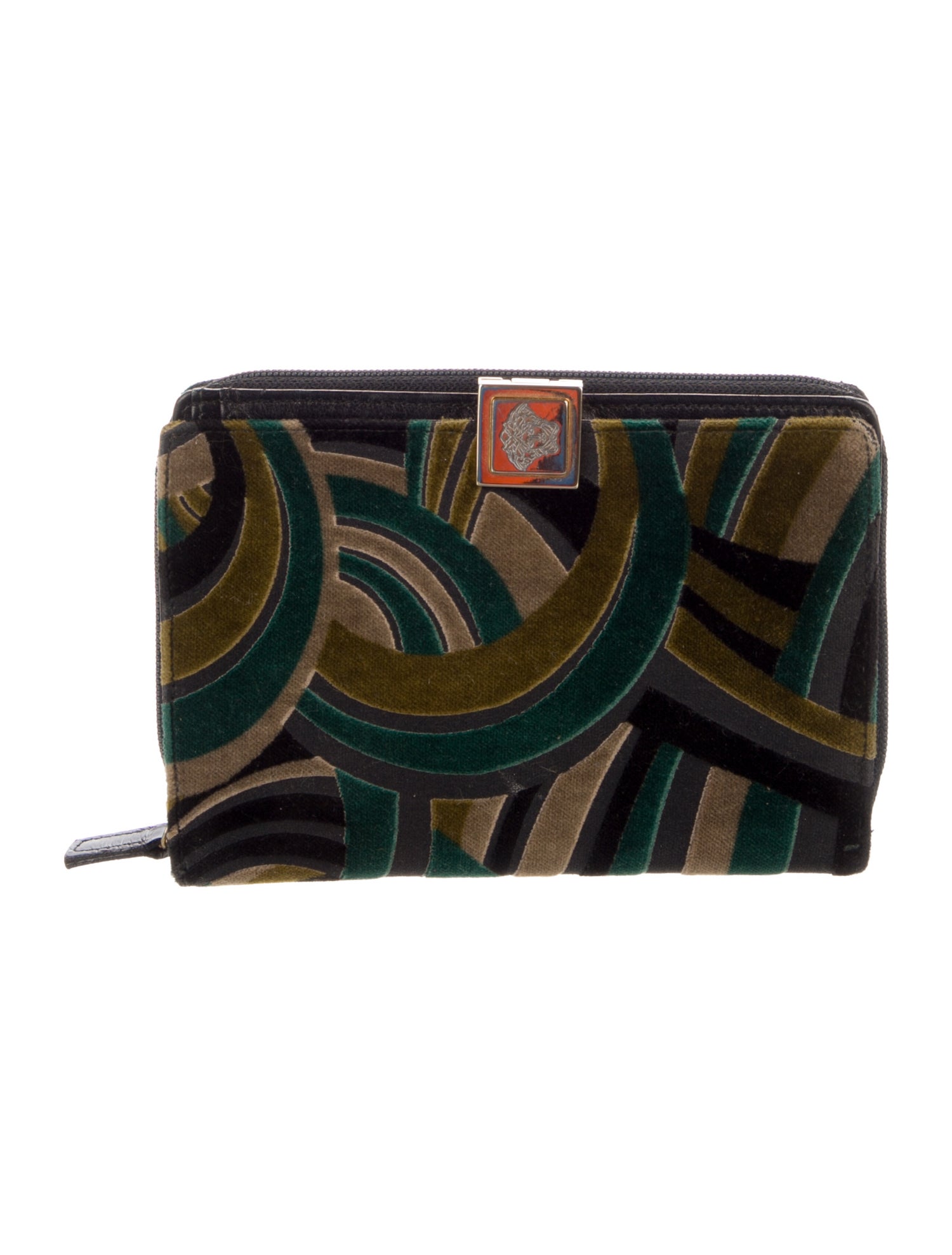 Gianni Versace Velvet Printed Compact Wallet - Green Wallets ...
