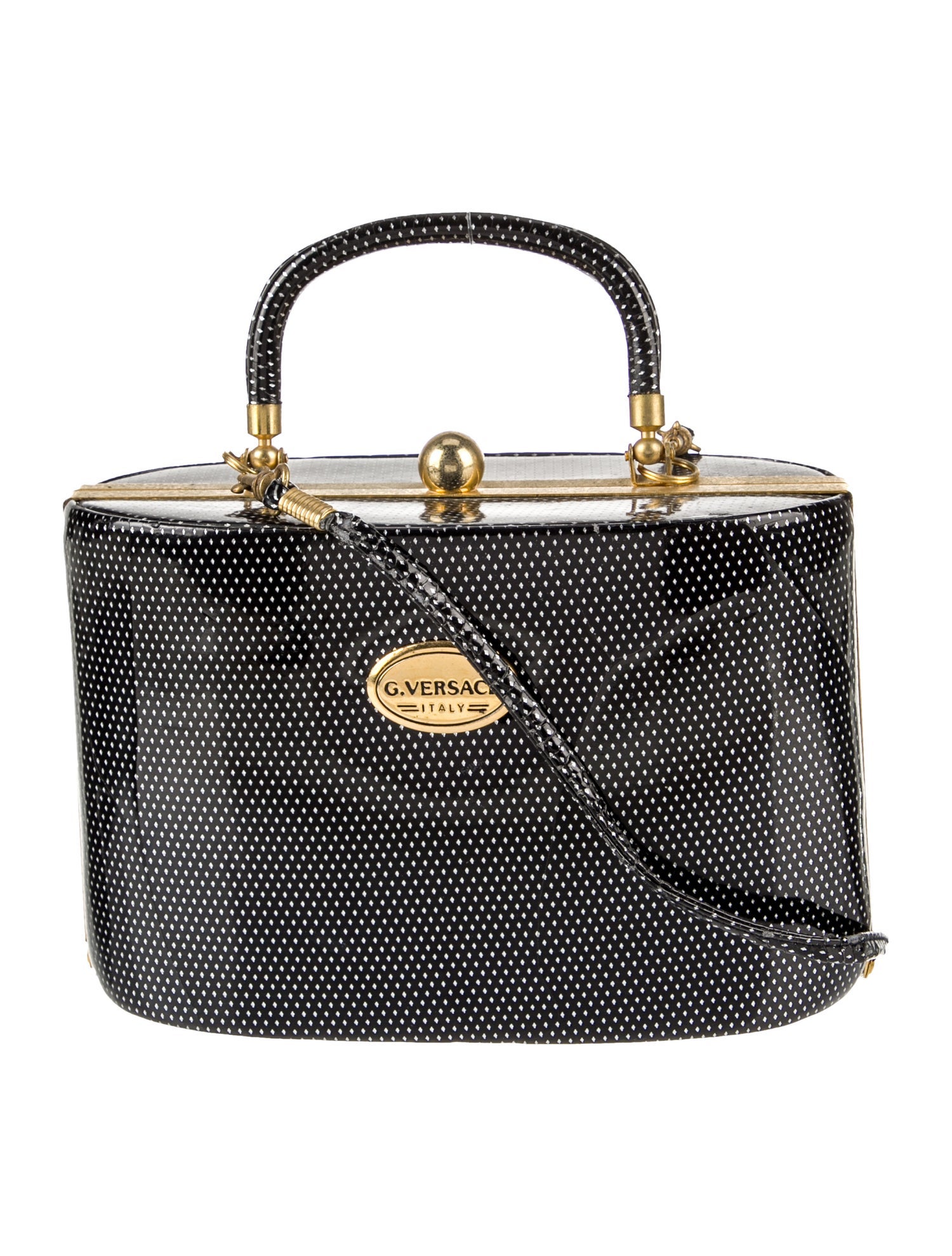Gianni Versace Patent Leather Top Handle Bag - Black Handle Bags ...
