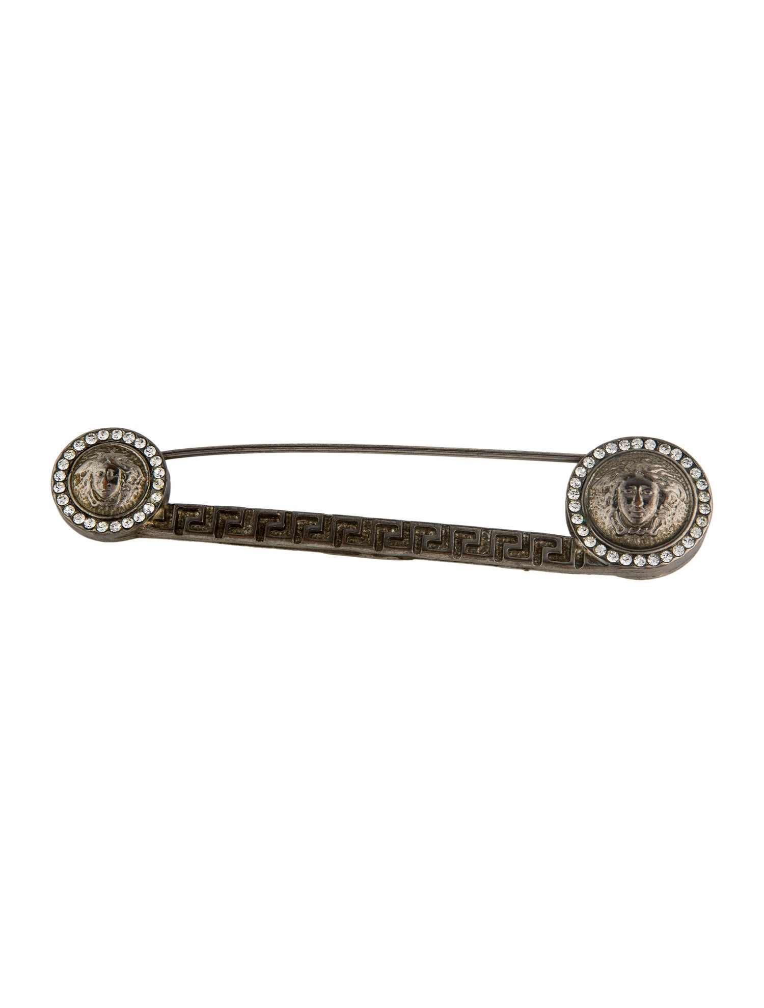Gianni Versace Vintage Crystal Medusa Safety Pin Brooch - Silver-Tone ...