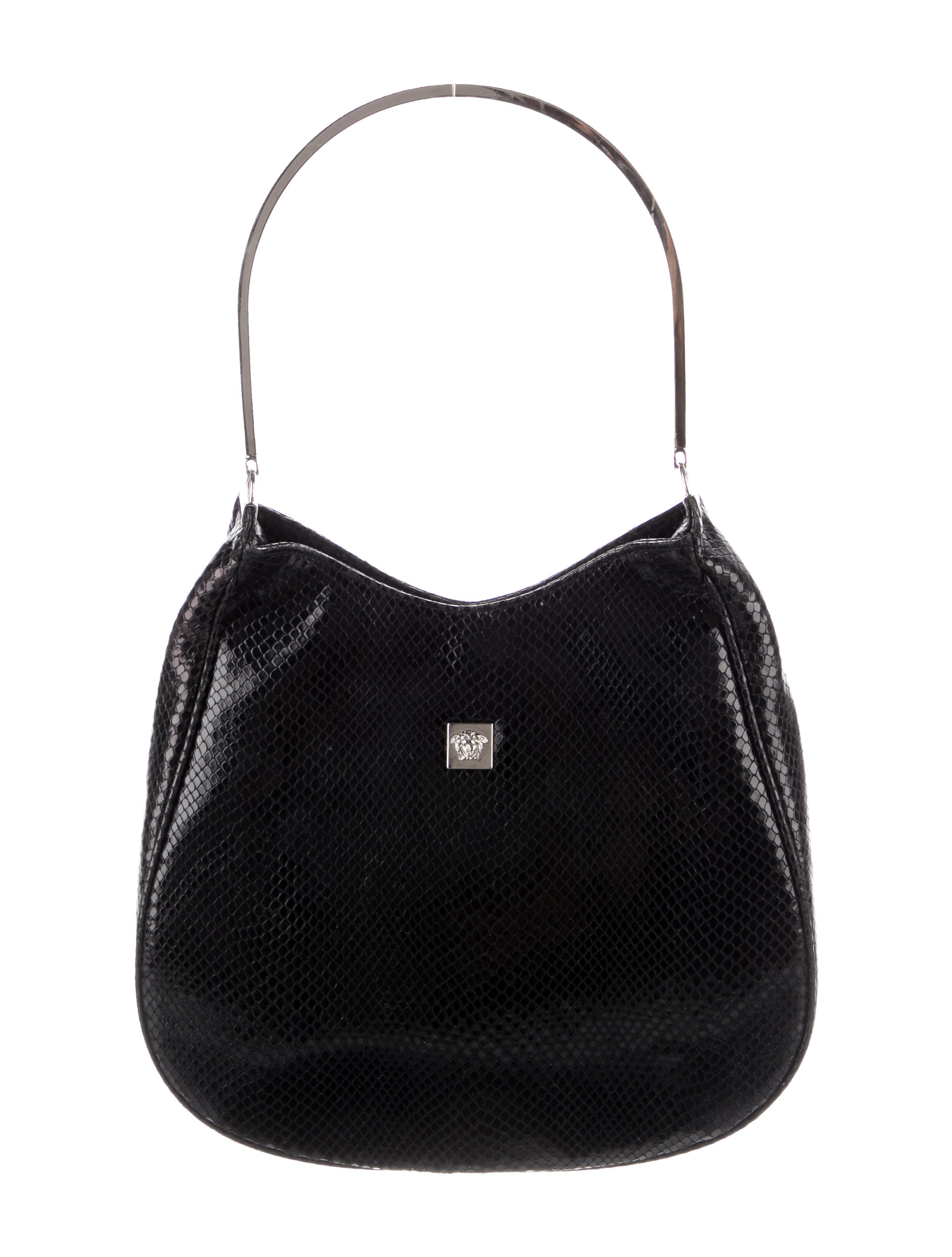 Gianni Versace Istante Collection Leather Embossed Handle Bag - Black ...