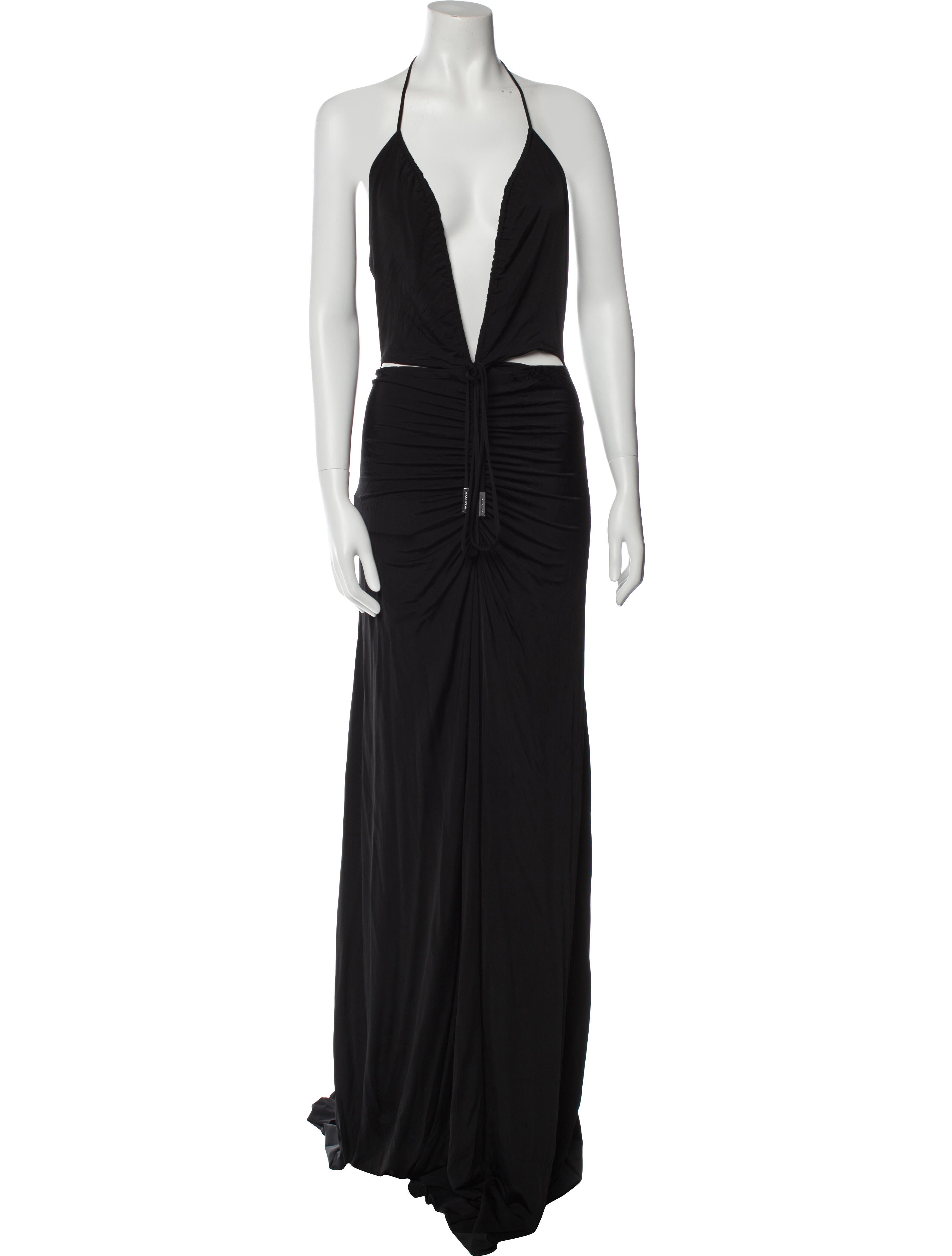 Halston V-Neck Long Dress - Black Dresses, Clothing - HAL31444 | The ...