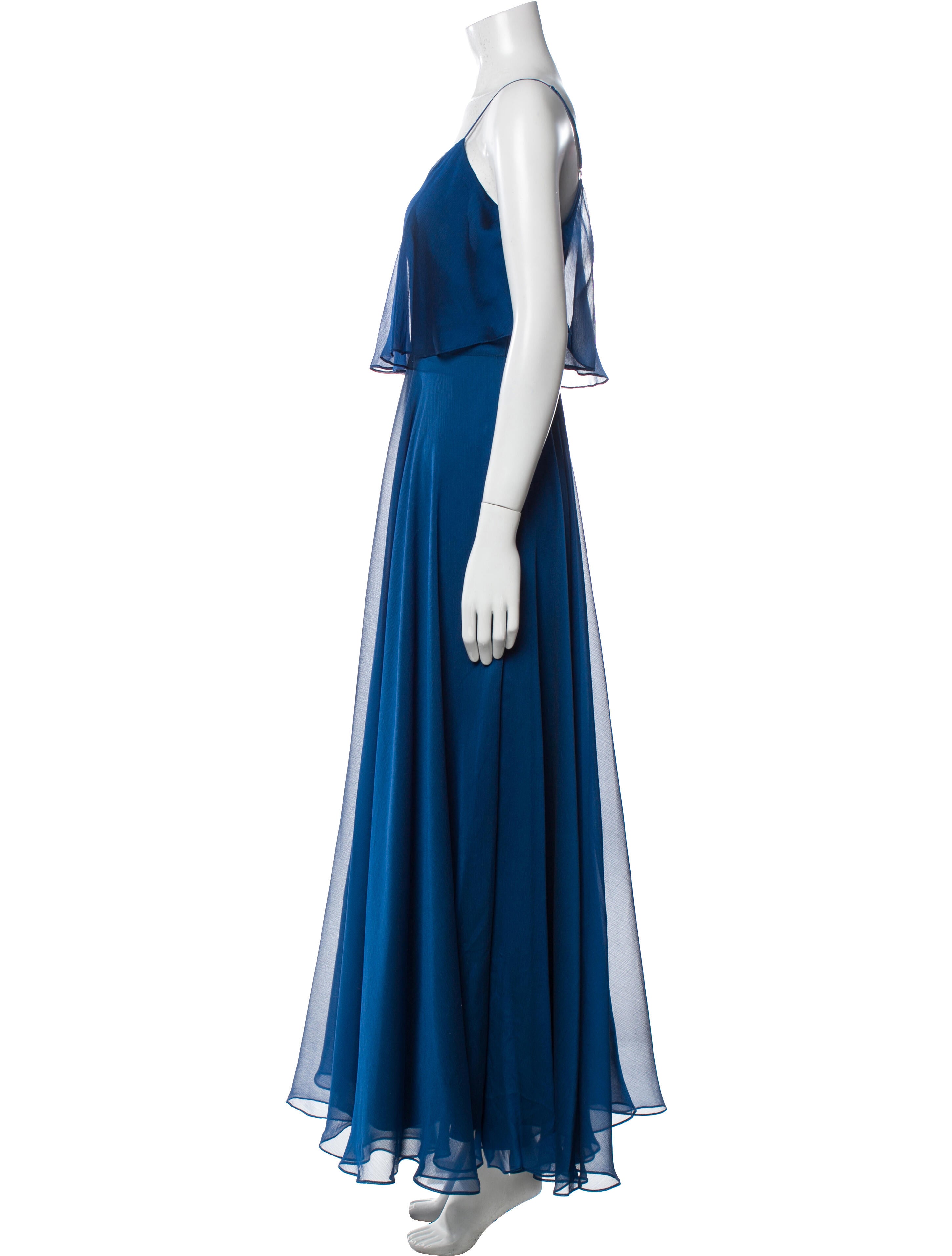 Halston V-Neck Long Dress - Blue Dresses, Clothing - HAL31681 | The ...