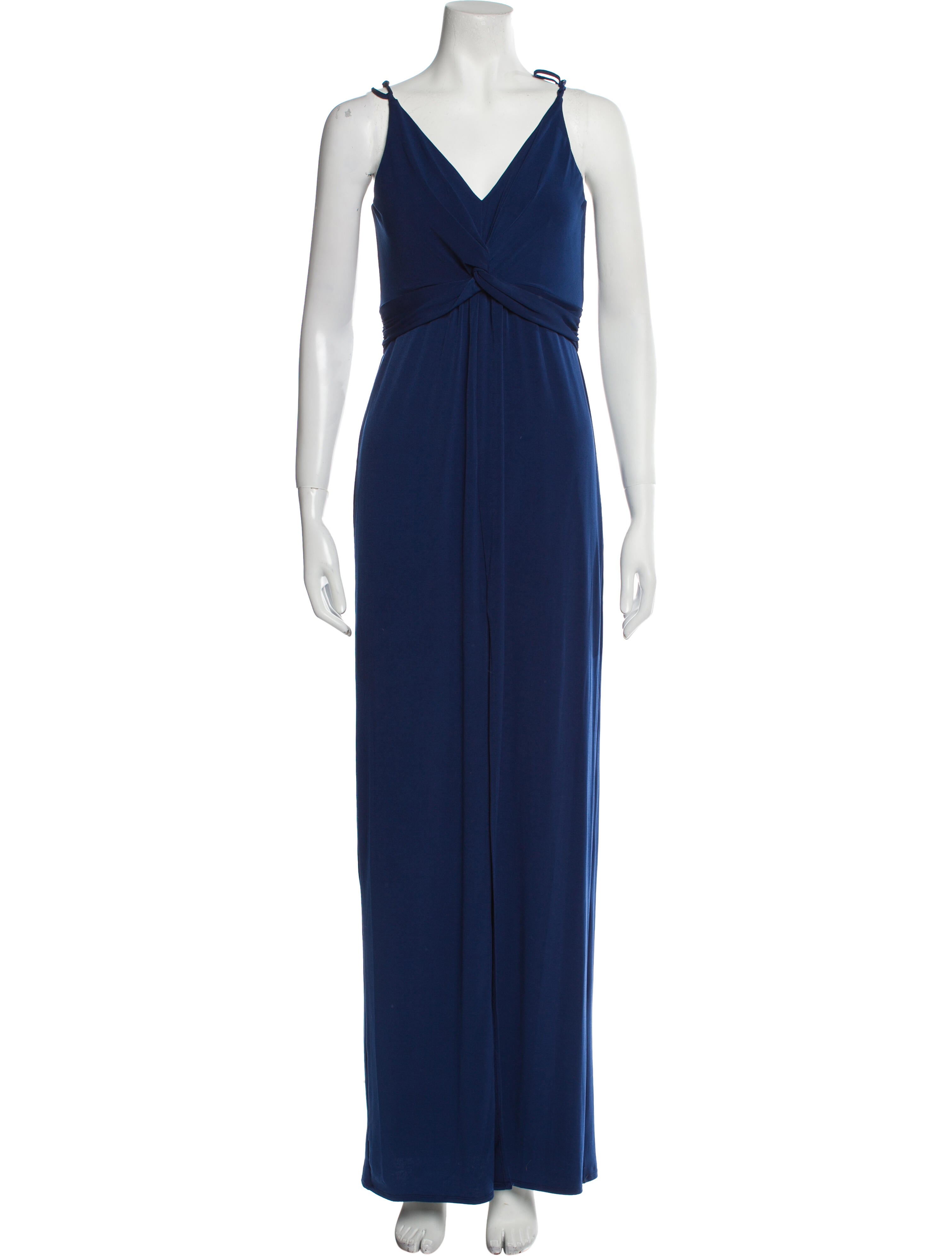 Halston V-Neck Long Dress - Blue Dresses, Clothing - HAL36459 | The ...