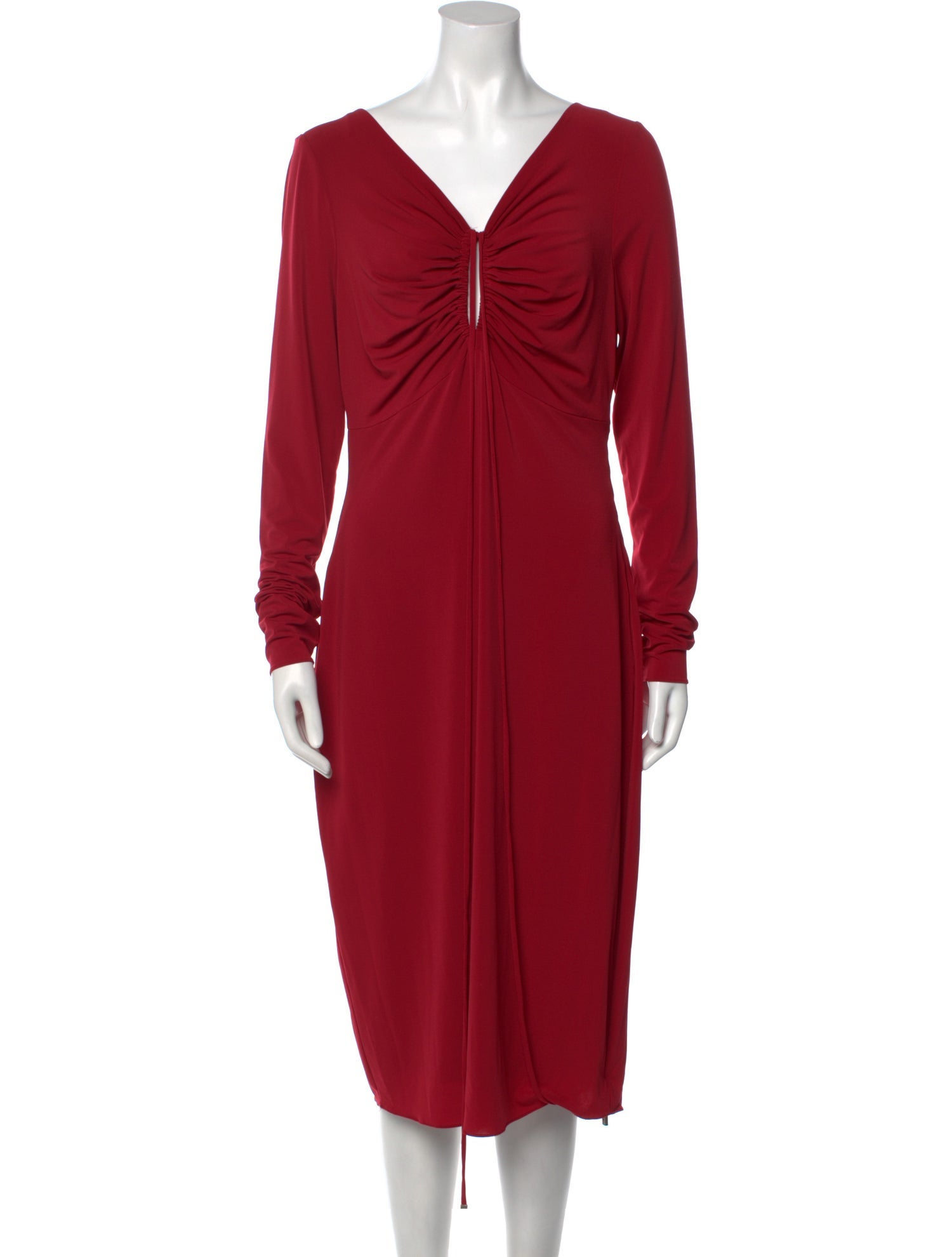 Halston V-Neck Midi Length Dress - Red Dresses, Clothing - HAL37532 ...