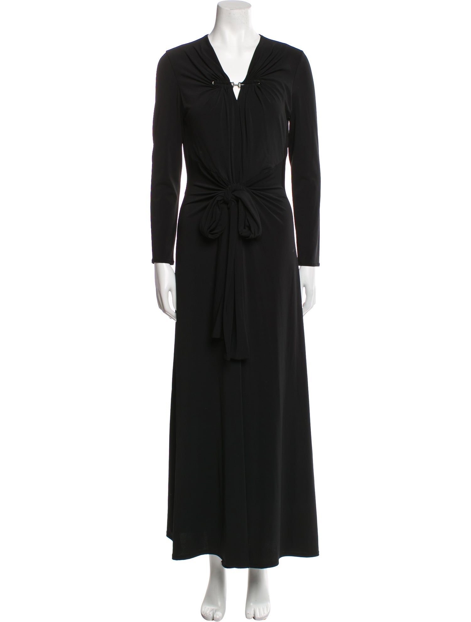 Halston V-Neck Midi Length Dress - Black Dresses, Clothing - HAL39056 ...