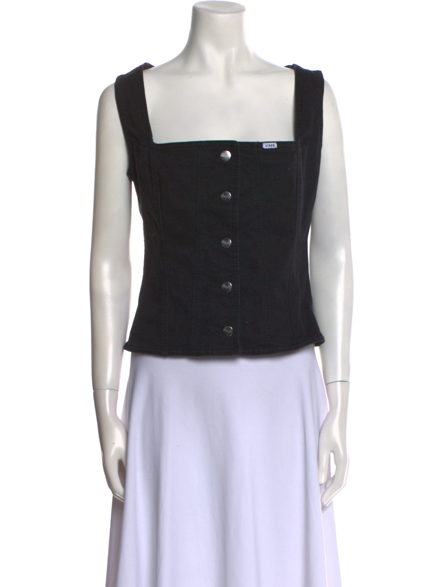 Staud + Wrangler Square Neckline Sleeveless Crop Top - Black Tops ...