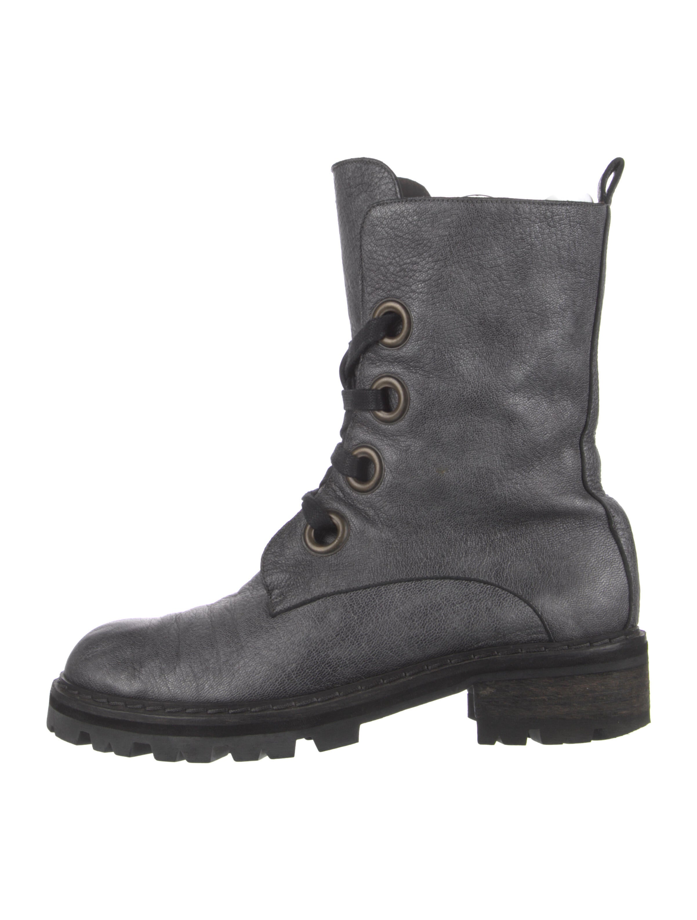 Henry Beguelin Leather Combat Boots - Grey Boots, Shoes - HEN26985 ...