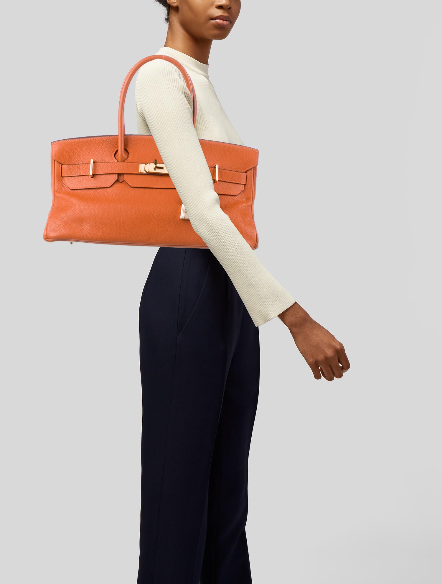 Hermès Clemence JPG Shoulder Birkin 42 - Orange Shoulder Bags, Handbags ...