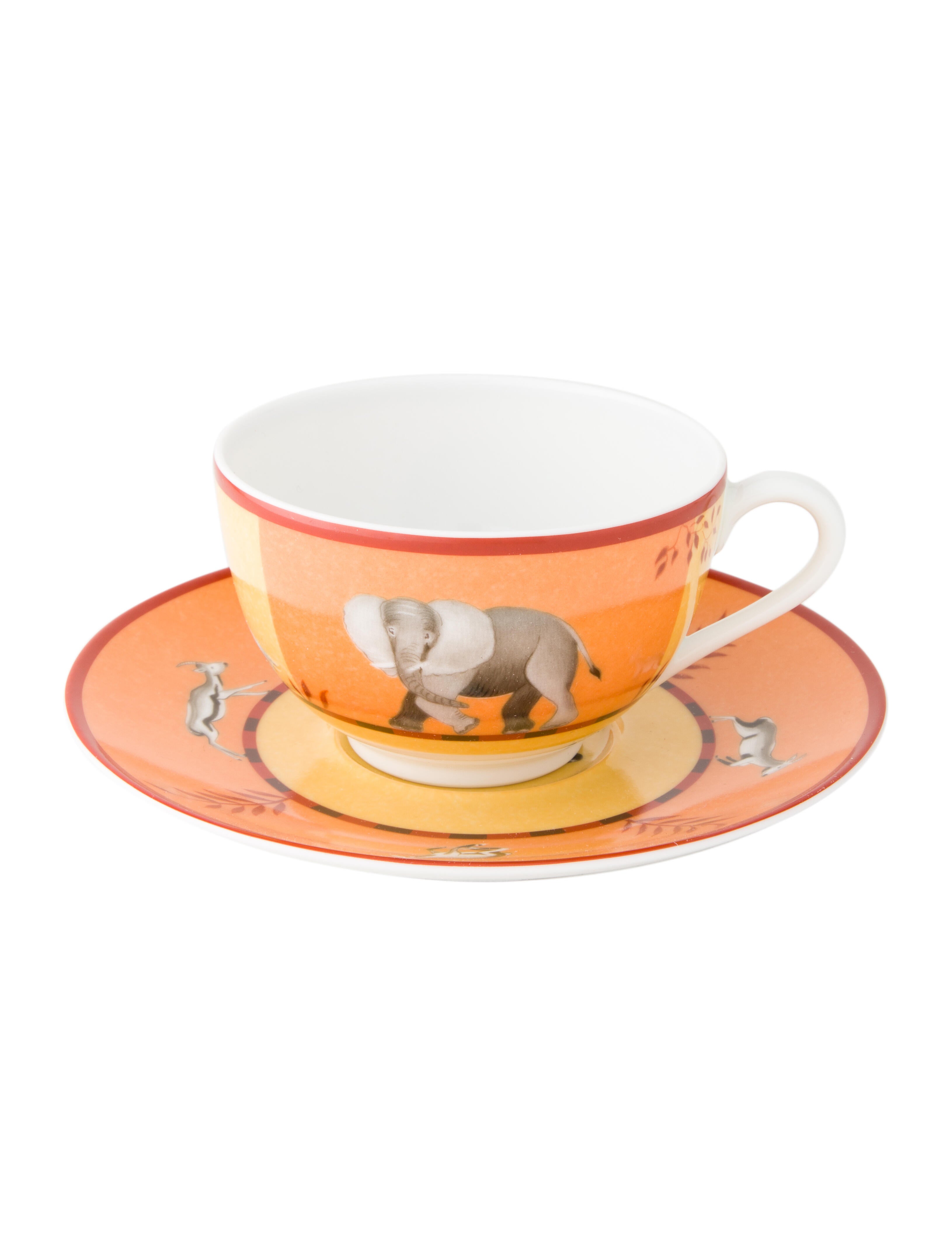 Hermès 4-Piece Safari Teacup and Saucer Set - Green Serveware, Tabletop ...