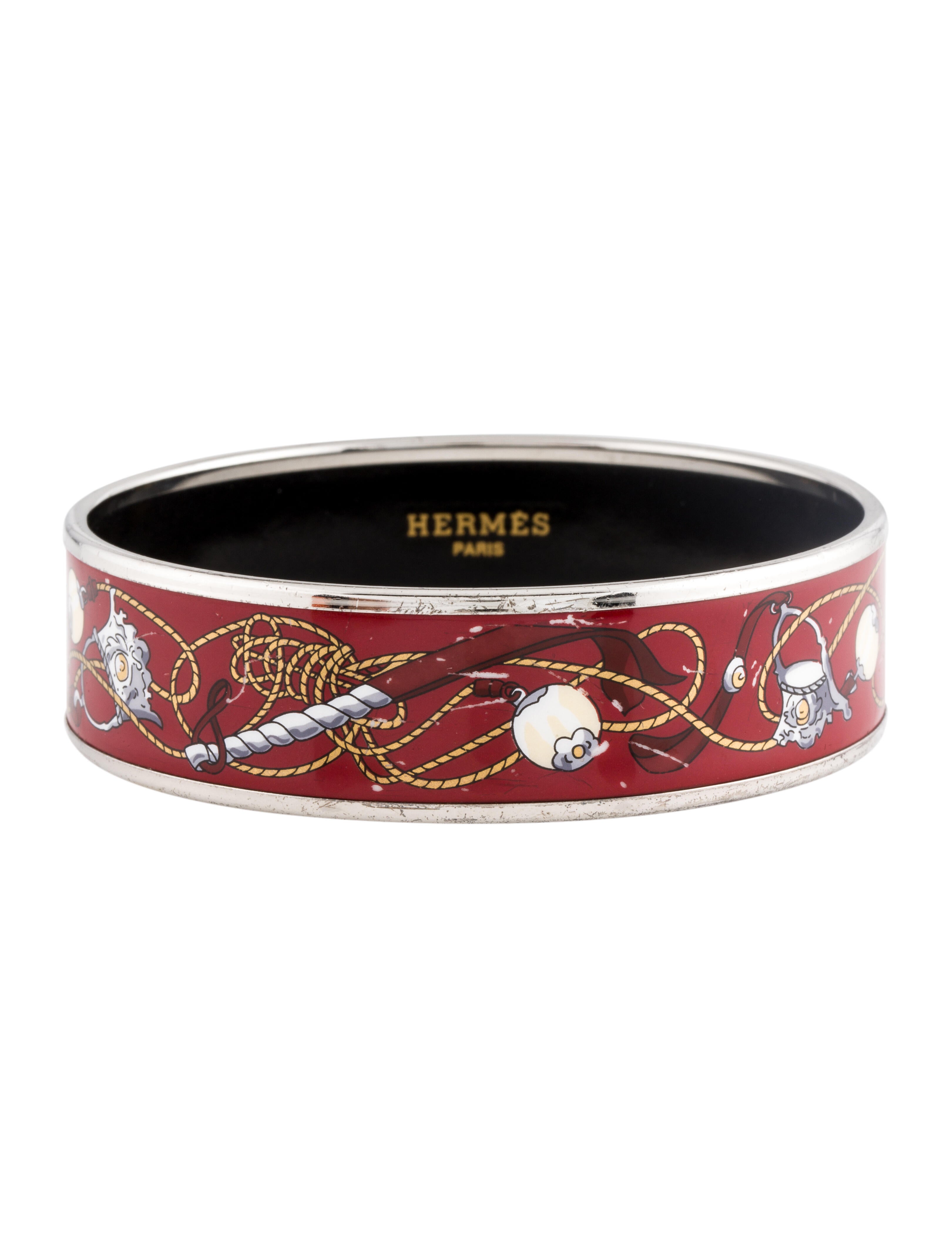 Hermès Torana Wide Enamel Bangle Bracelet - Palladium-Plated Bangle ...