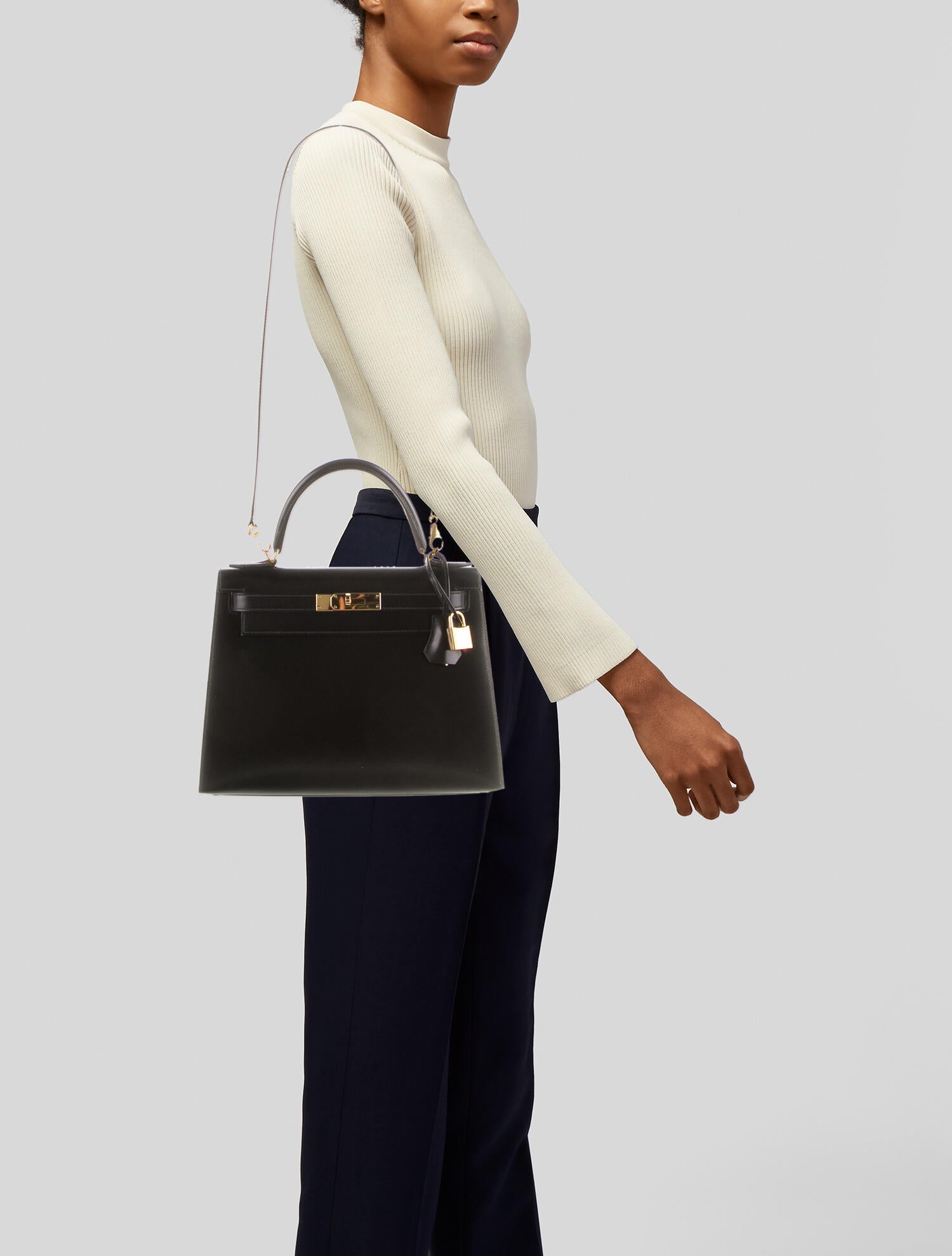 Hermès Box Leather Kelly II Sellier - Black Handle Bags, Handbags ...