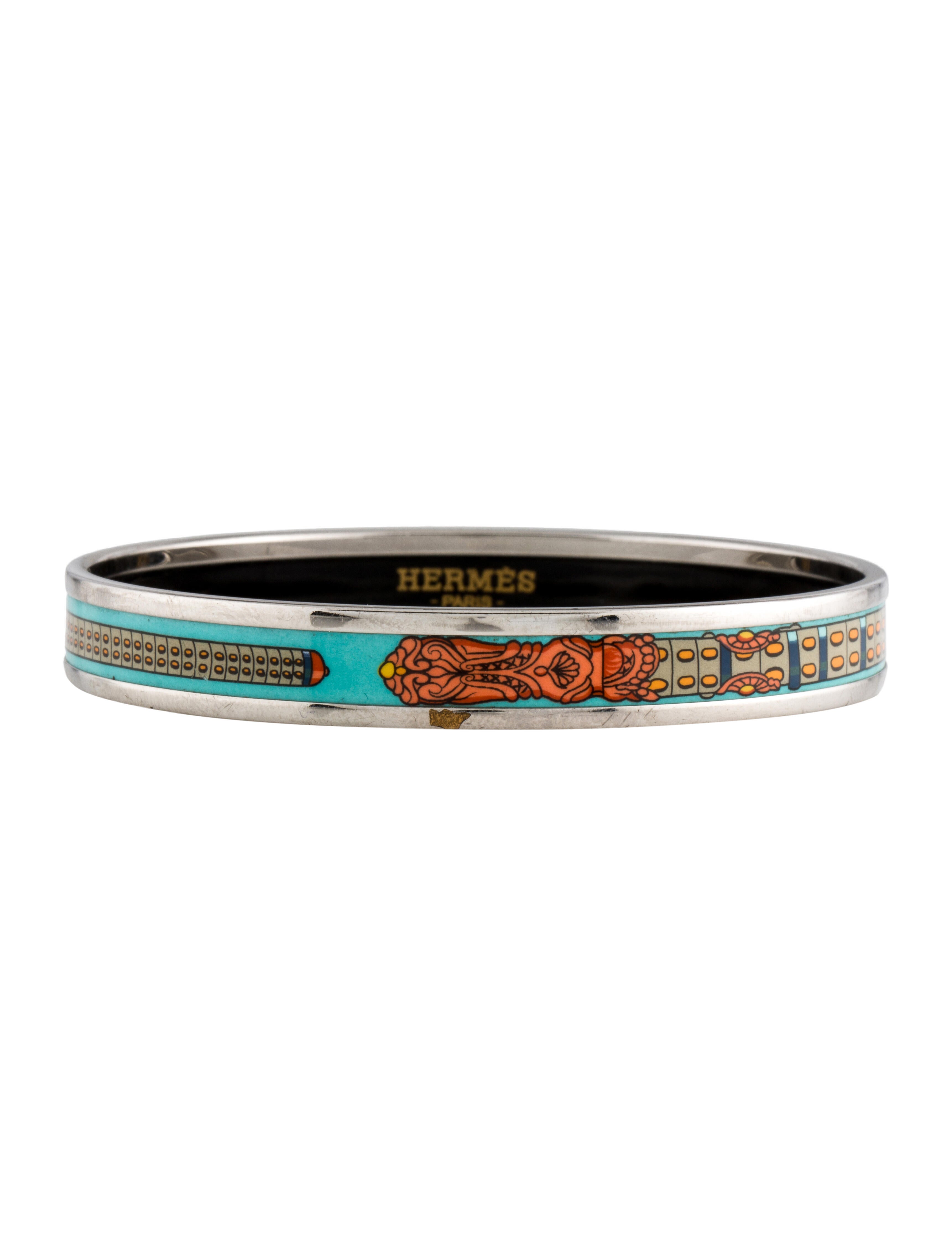 Hermès Enamel Extra Narrow Uni Bangle - Blue, 18K Yellow Gold-Plated ...