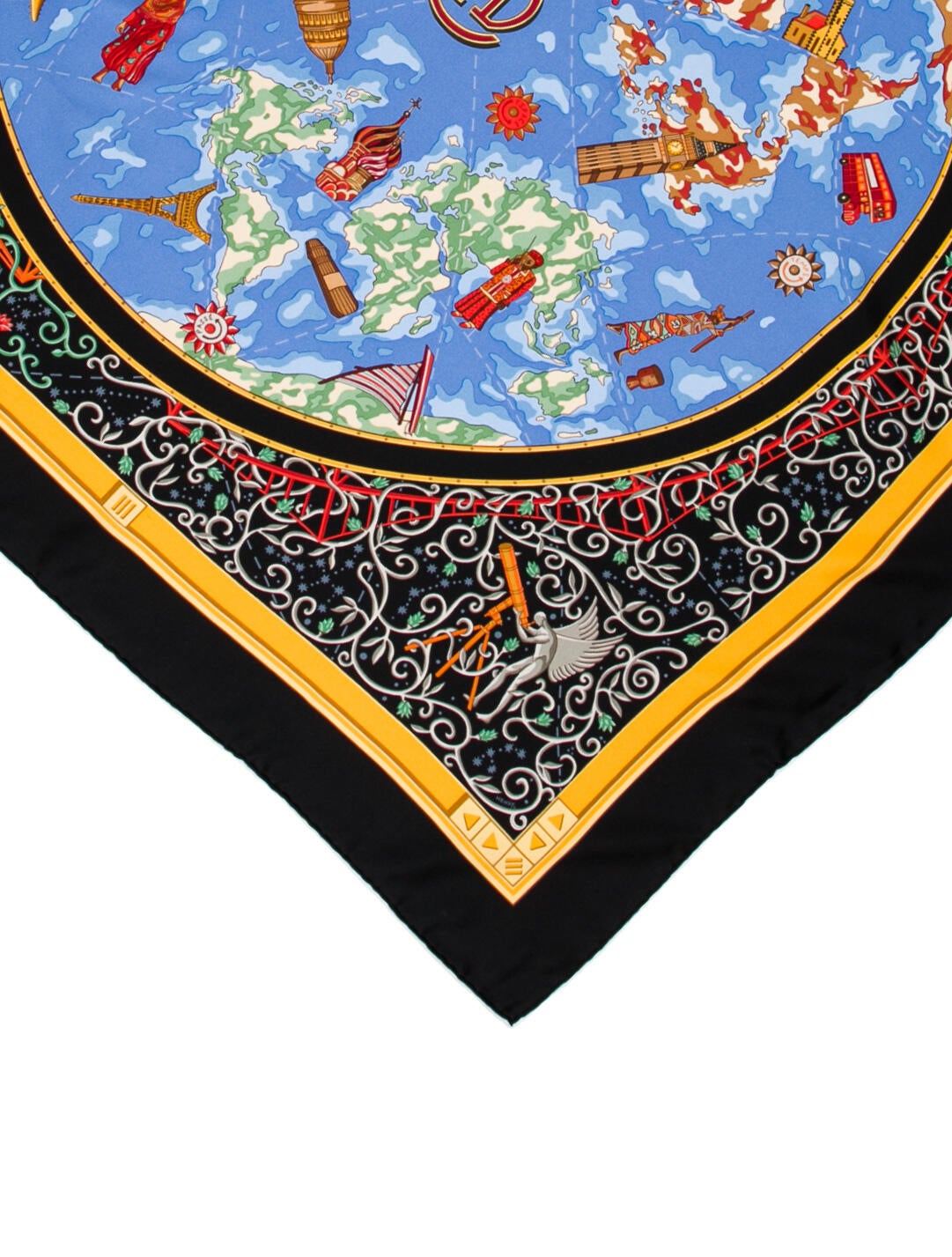 Hermès Map Of the World Silk Scarf - Black Scarves and Shawls ...