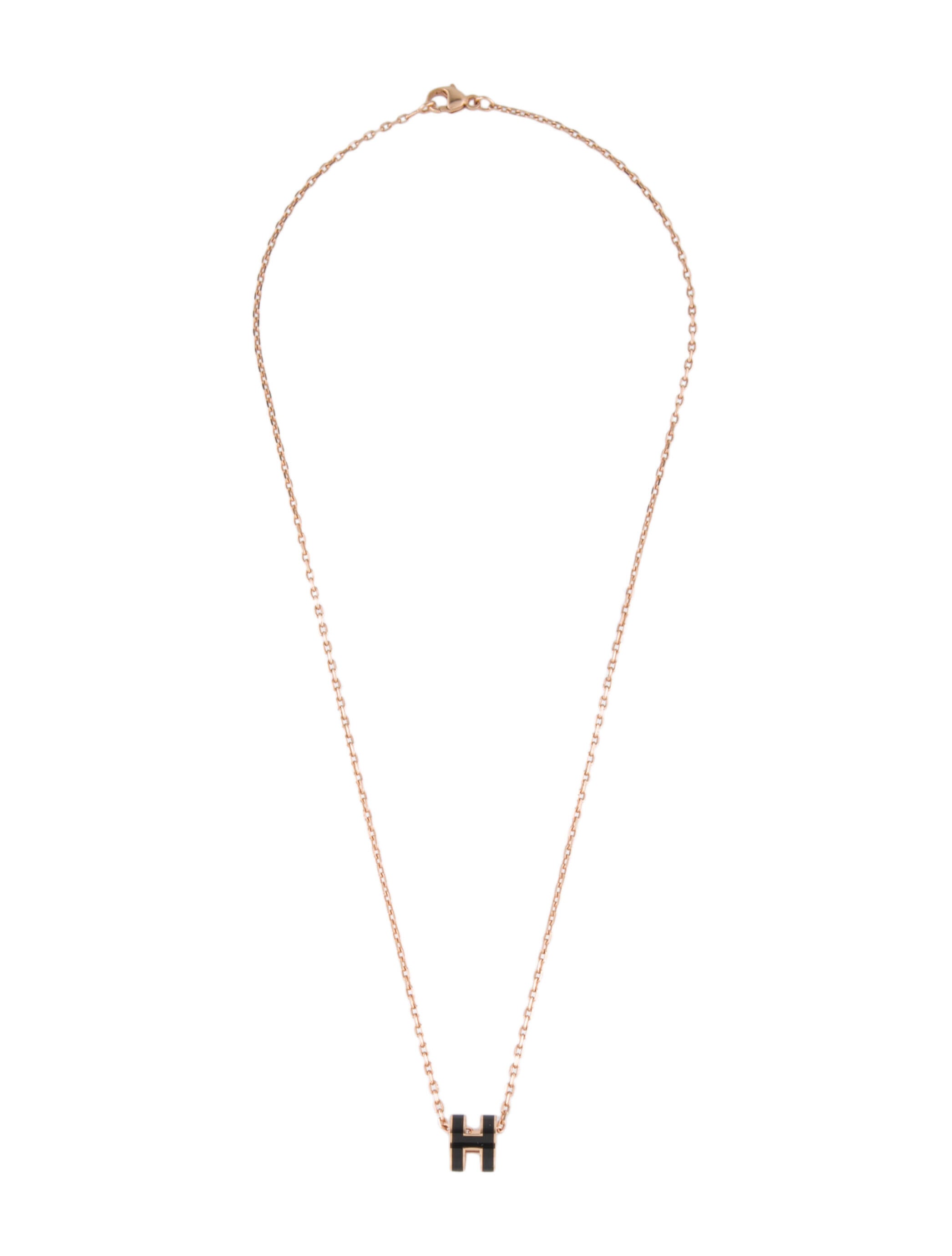 Hermès Mini Pop H Pendant Necklace - Black, 18K Rose Gold-Plated ...