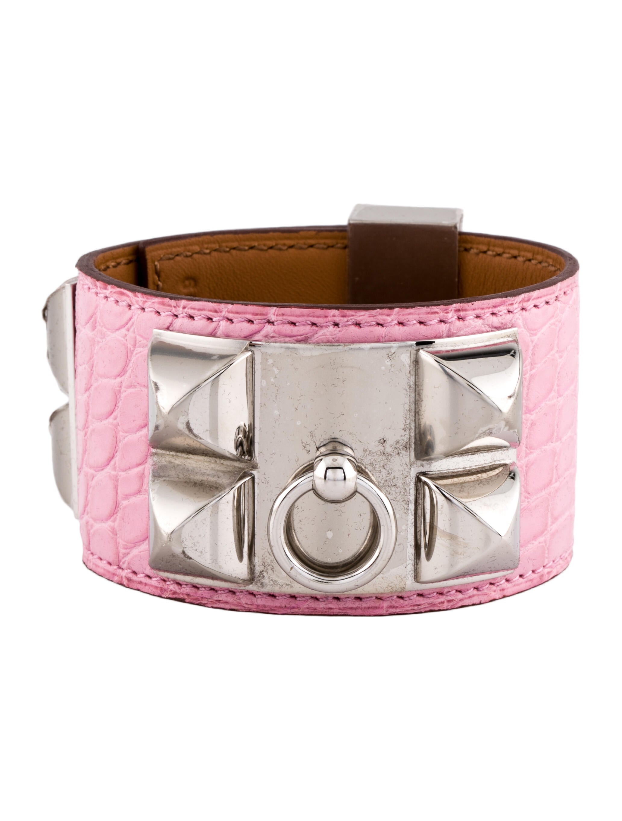 Hermès Alligator Collier de Chien Wrap Bracelet - Pink, Palladium ...