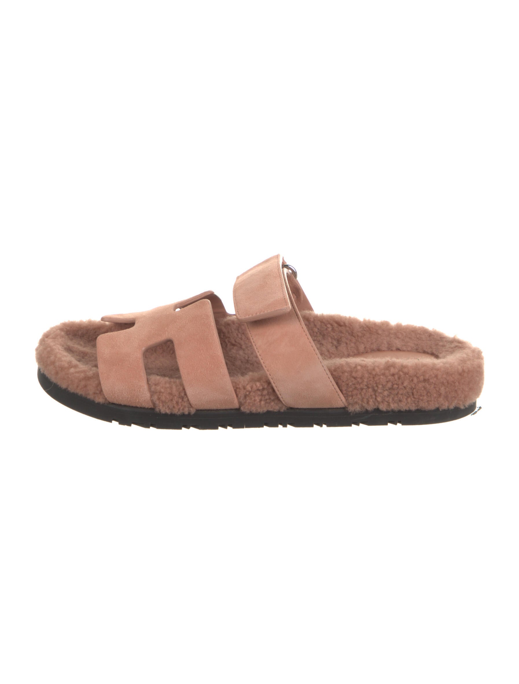Hermès Chypre Shearling Suede Shearling Slides - Pink Sandals, Shoes ...