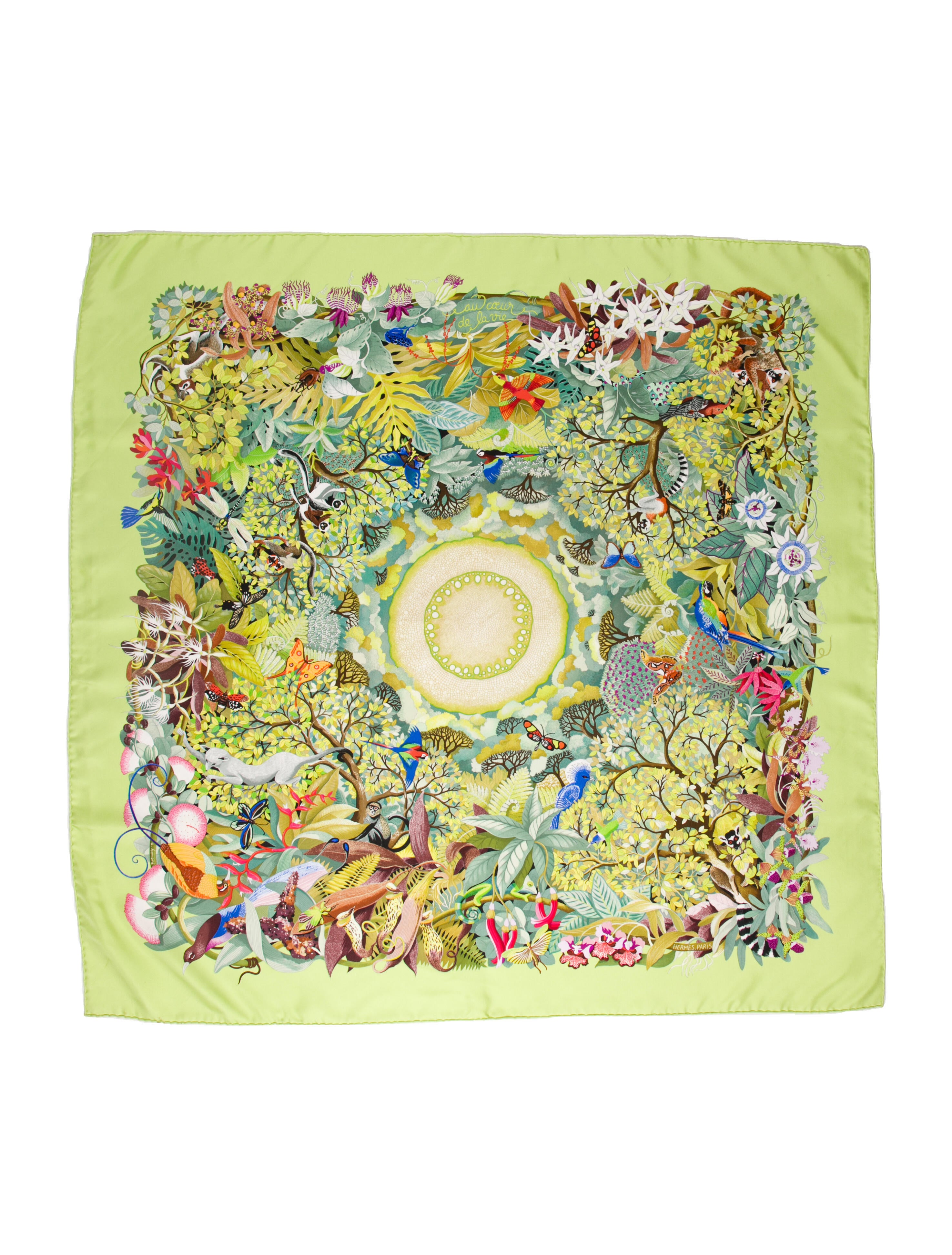 Hermès Au Cour de la Vie Silk Scarf - Green Scarves and Shawls ...