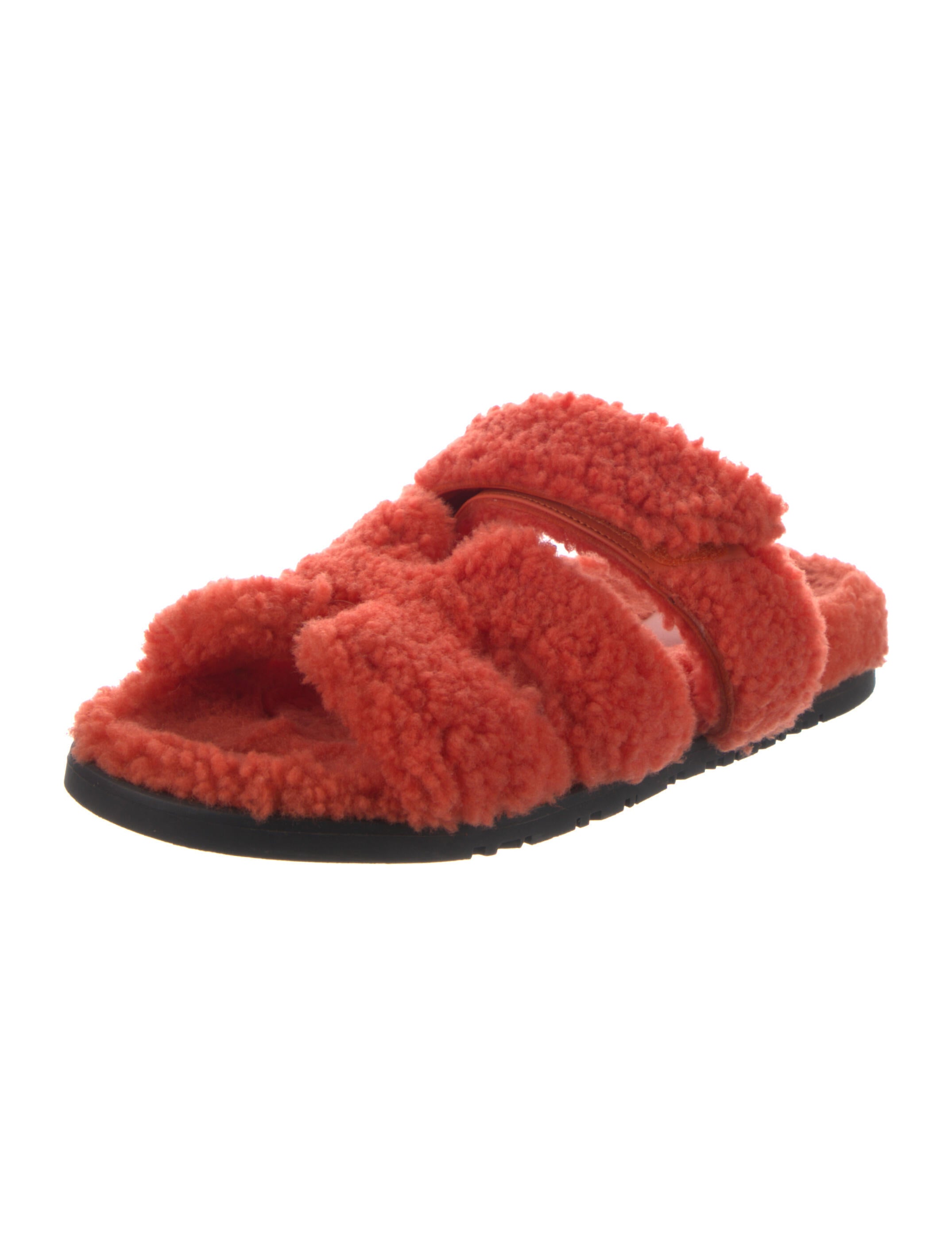 Hermès Chypre Shearling Shearling Slides - Orange Sandals, Shoes ...