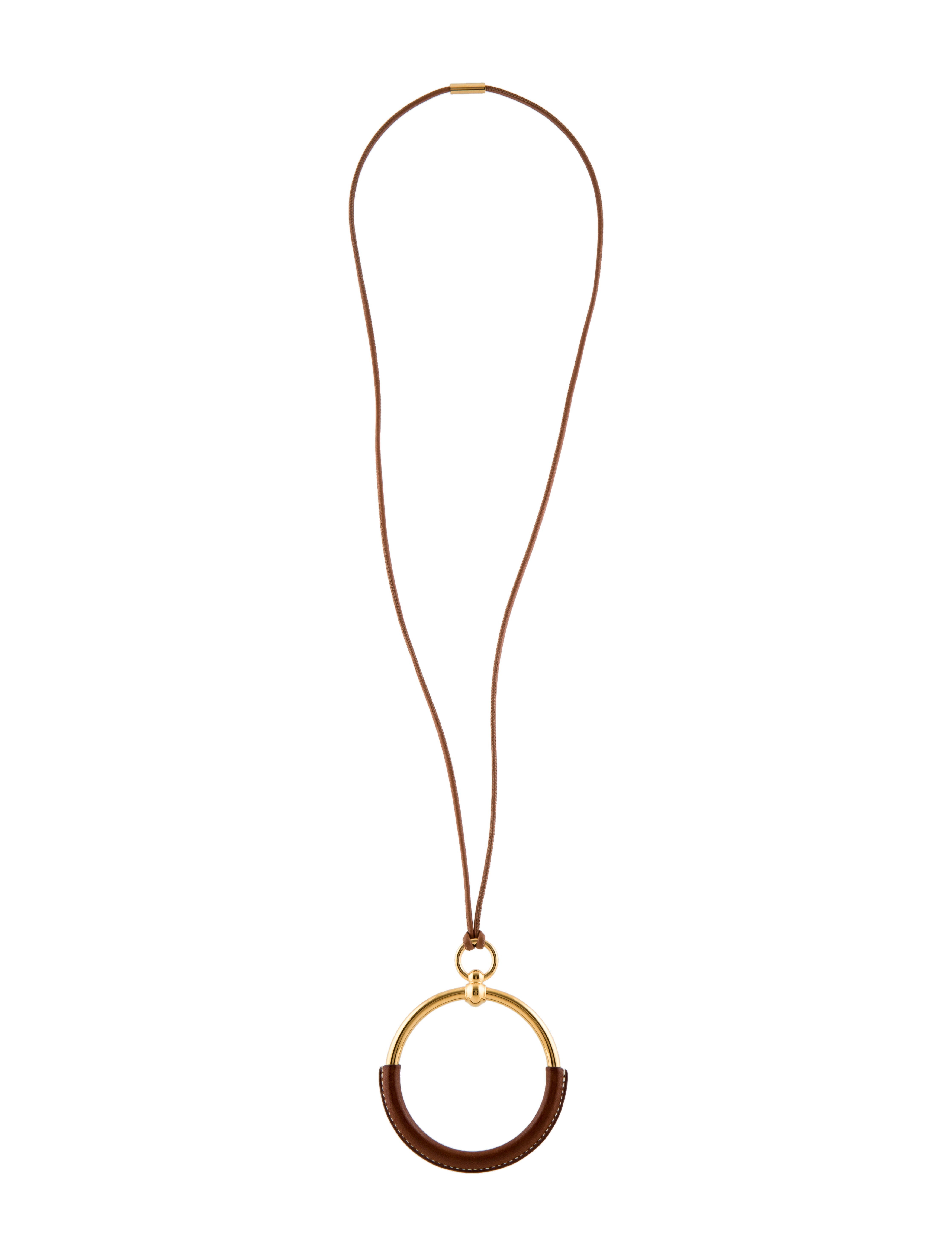 Hermès Leather Loop Grand Pendant - Brown, 18K Yellow Gold-Plated ...
