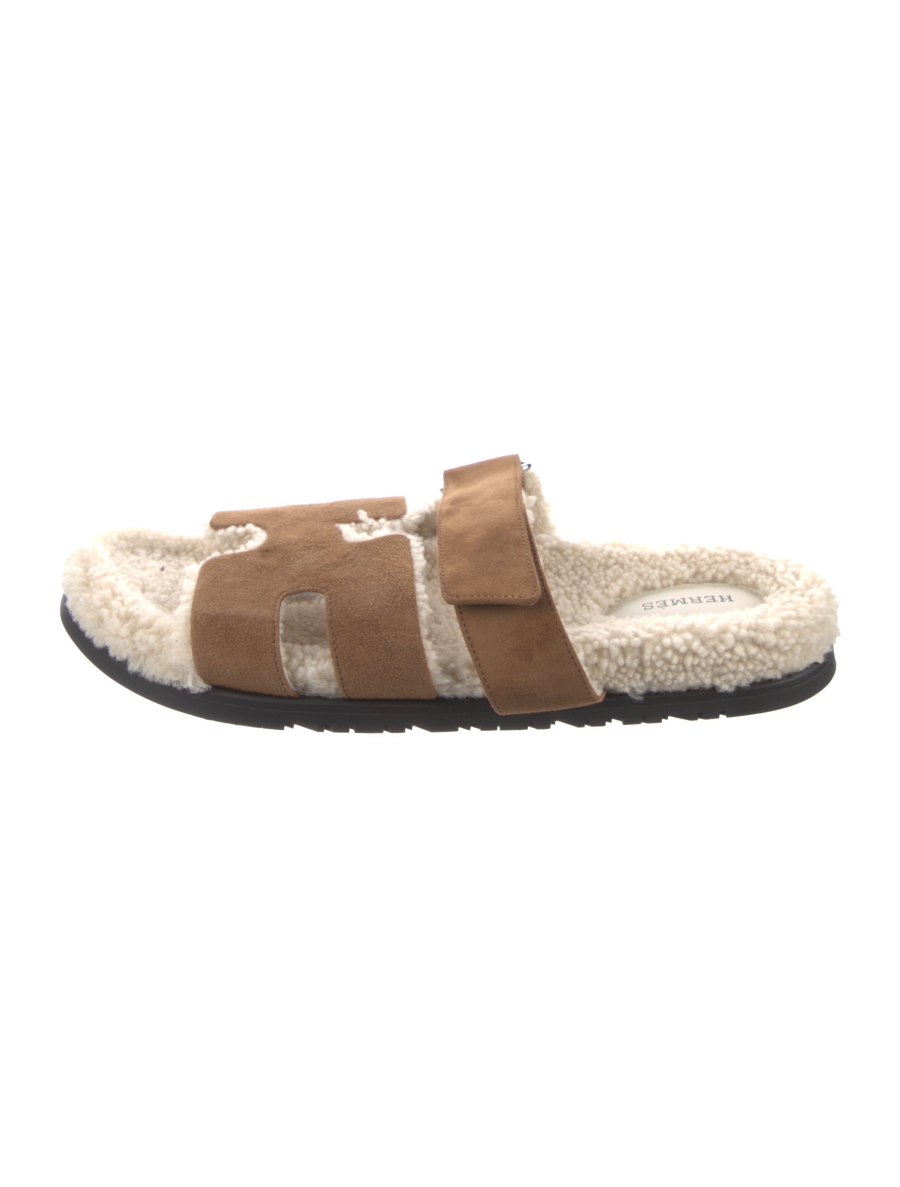 Hermès Chypre Shearling Suede Suede Slides - Neutrals Sandals, Shoes ...