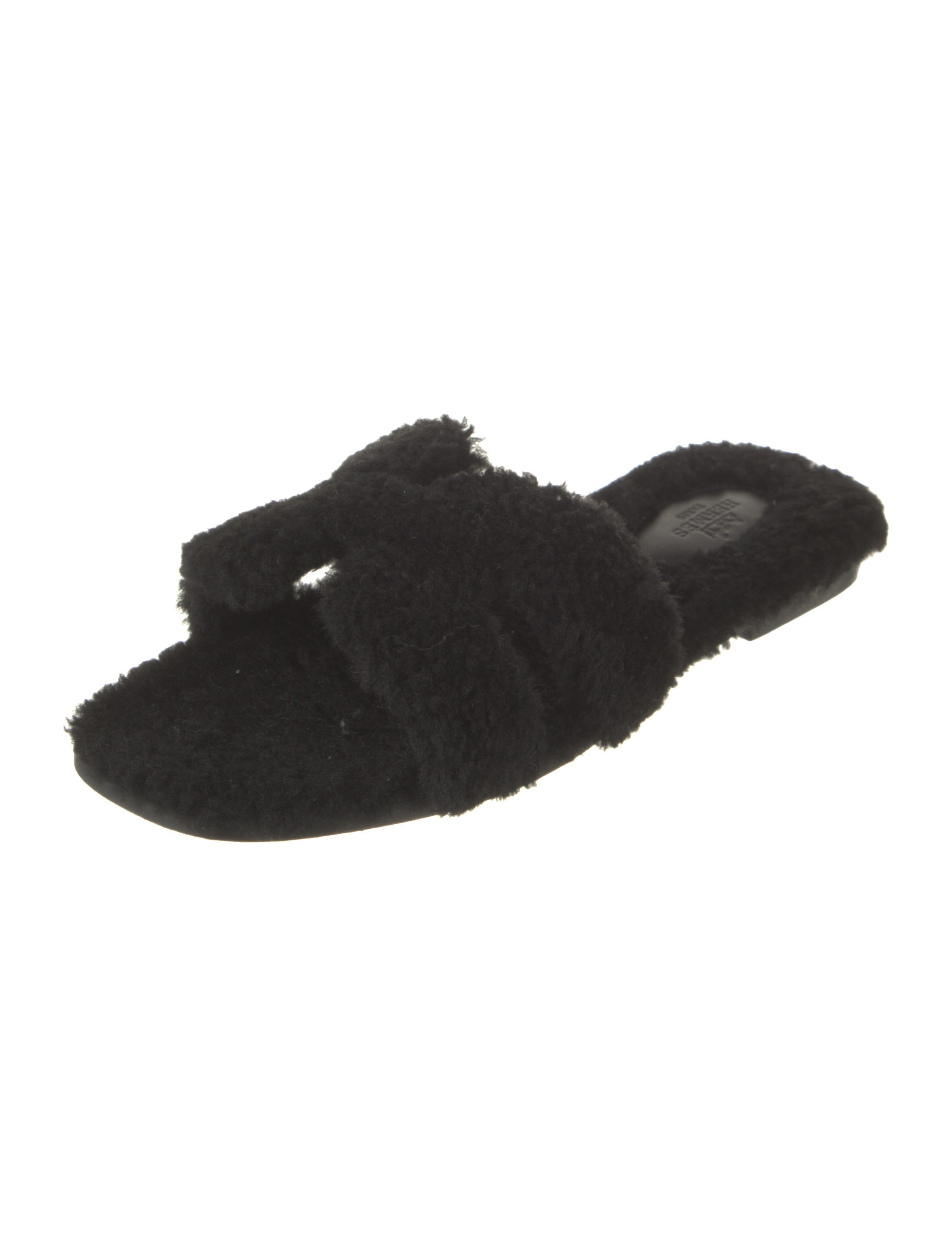 Hermès Oran Shearling Shearling Slides - Black Sandals, Shoes ...