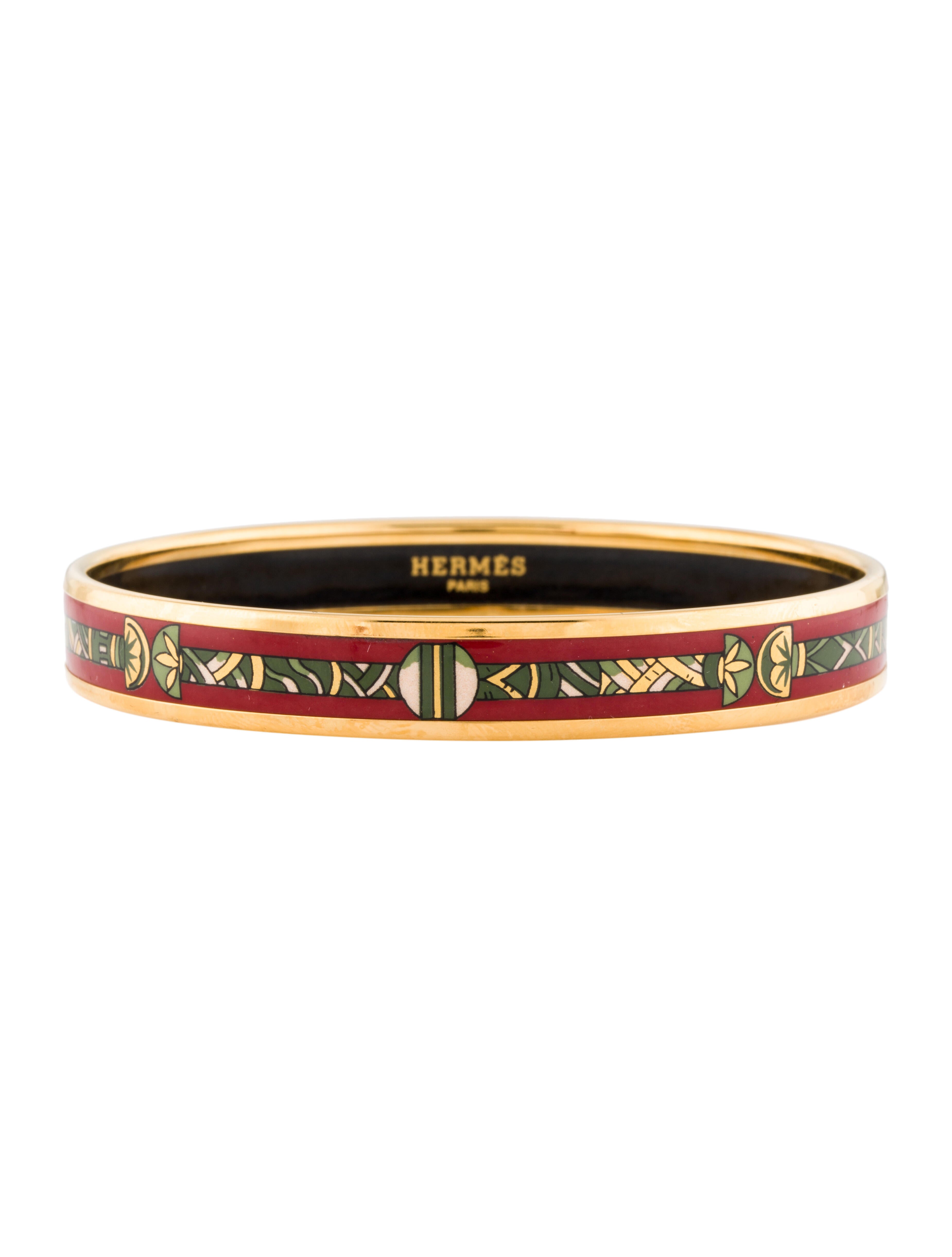Hermès Calèche Narrow Enamel Bracelet - Red, Palladium-Plated Bangle ...