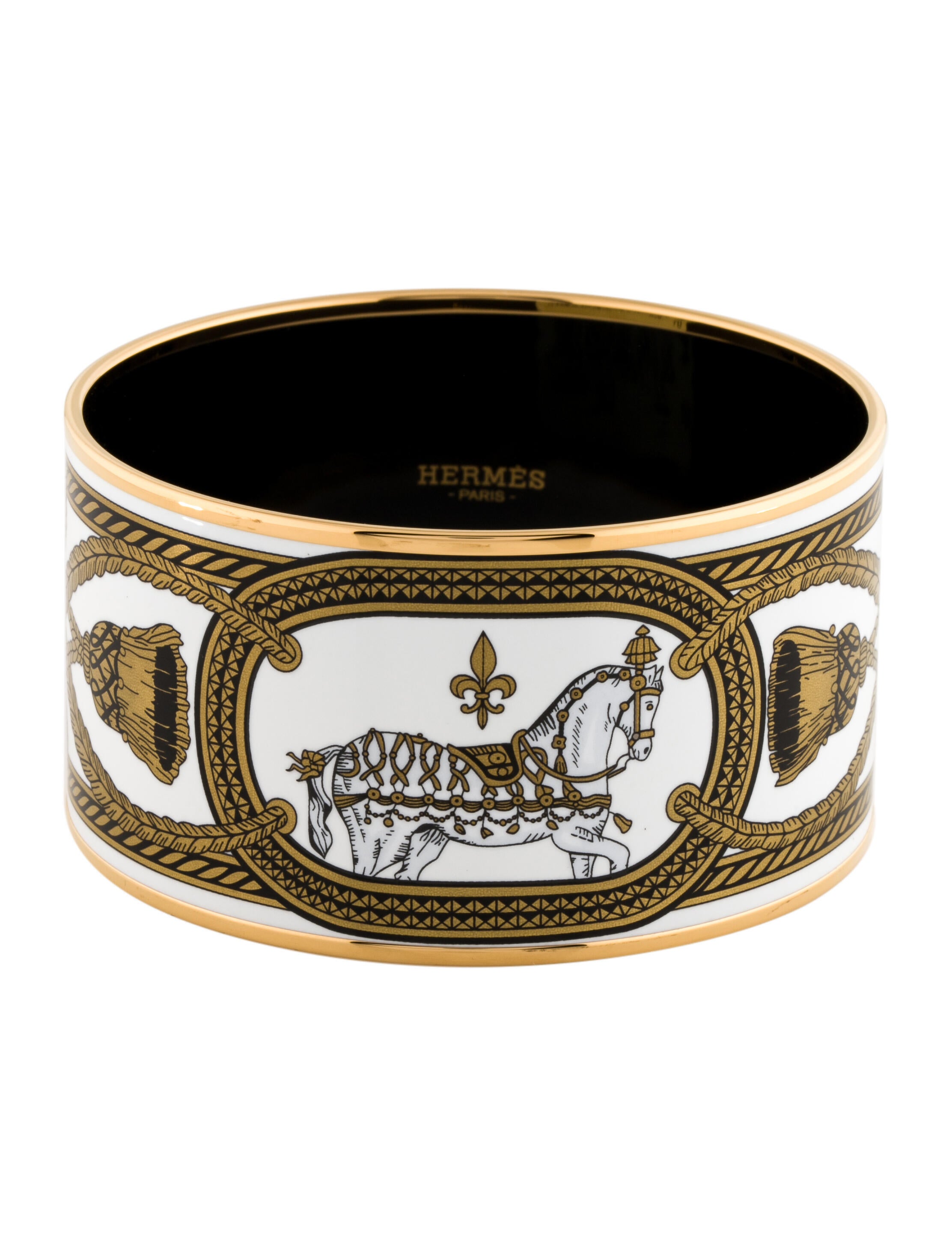 Hermès Grand Apparat Extra Wide Enamel Bangle - Black, 18K Yellow Gold ...