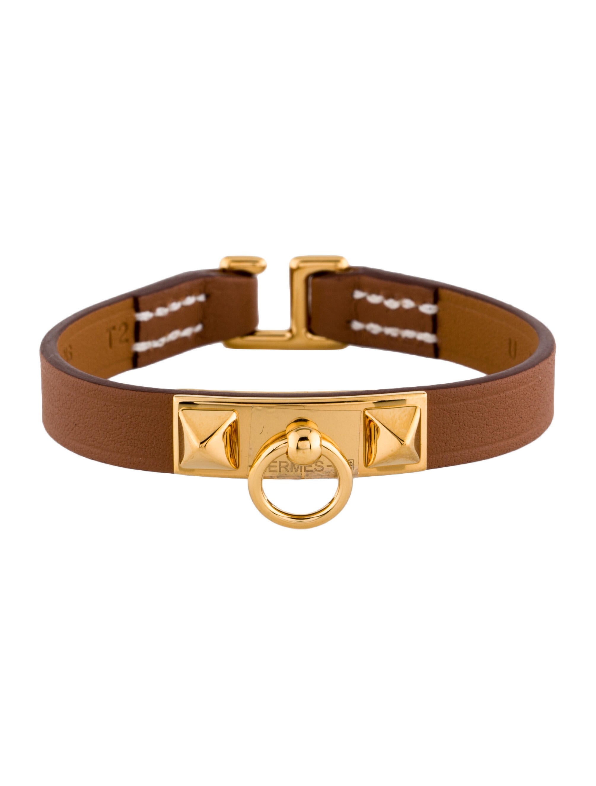 Hermès Rivale Mini Bracelet - Brown, 18K Yellow Gold-Plated Wrap ...