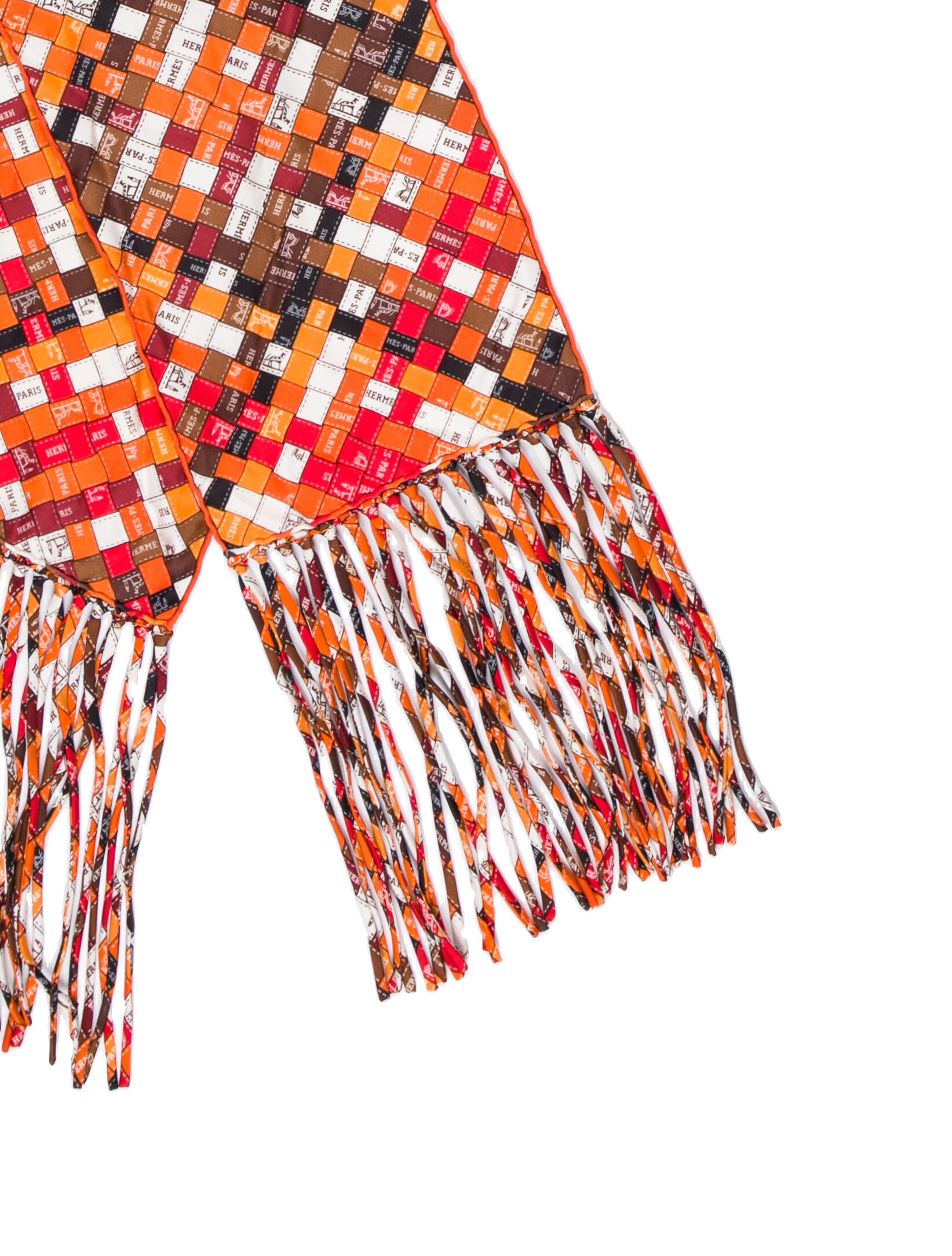 Hermès Bolduc Au Carré Fringe Silk Muffler - Orange Scarves and Shawls ...
