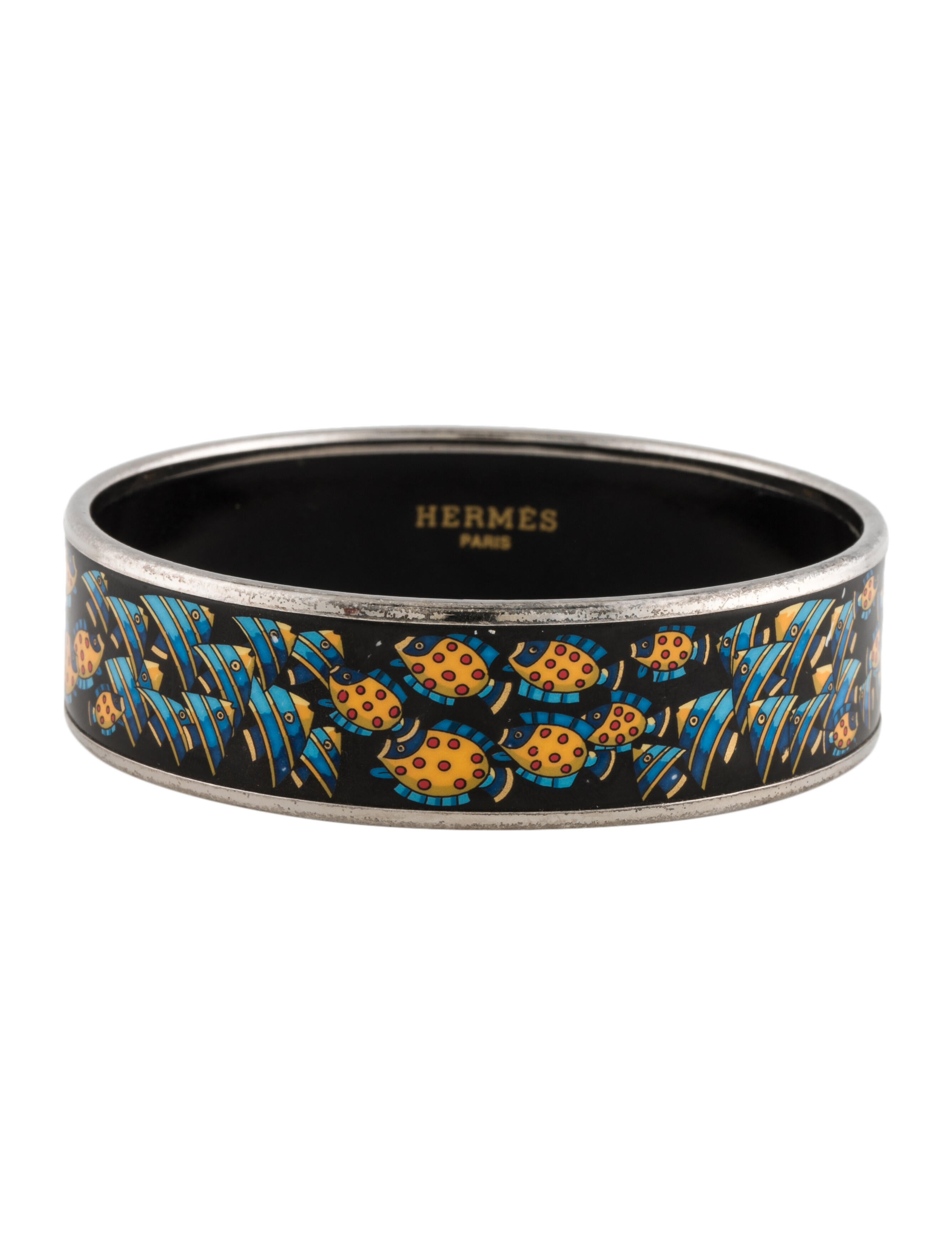 Hermès Enamel Extra Wide Bangle - Blue, Palladium-Plated Bangle ...