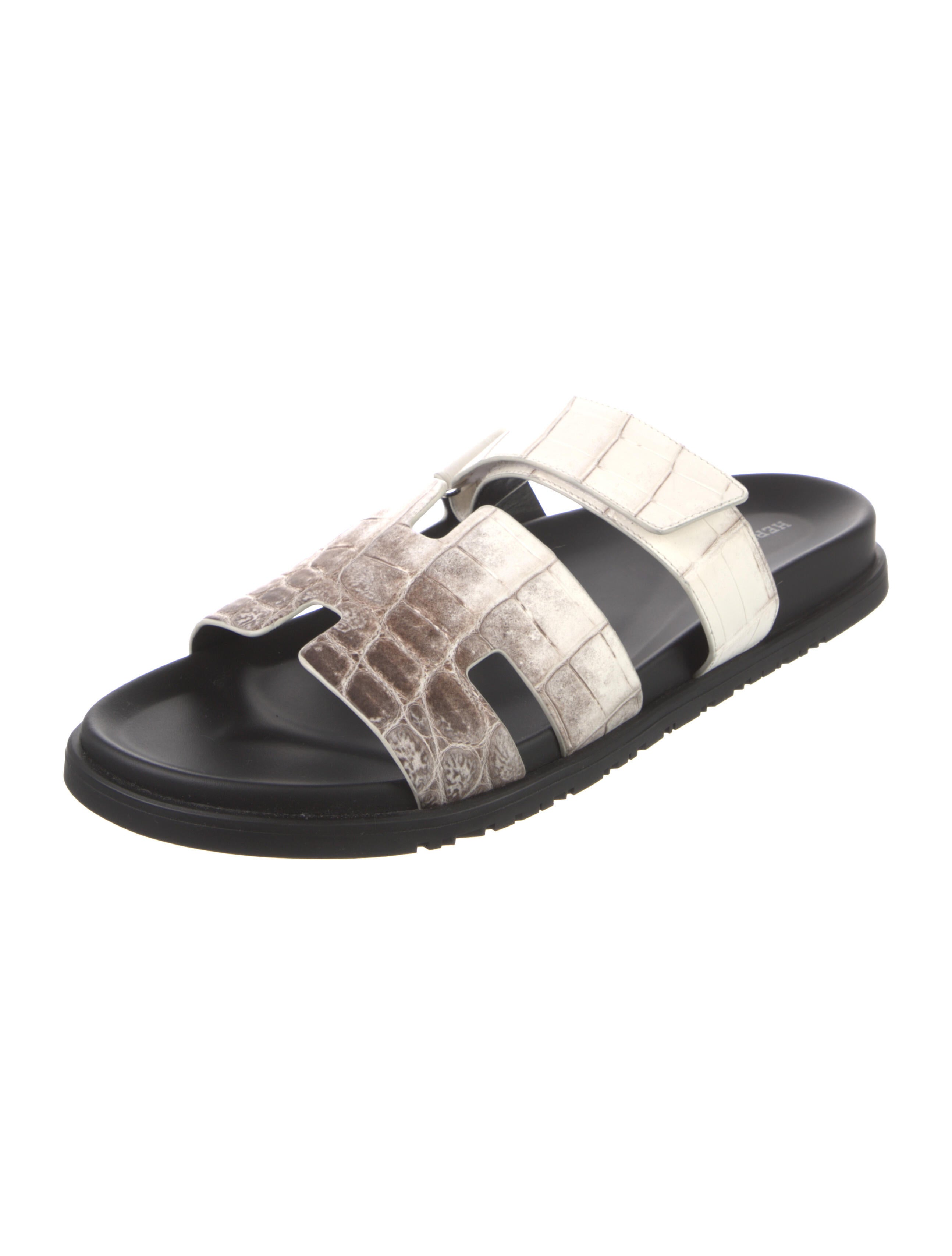 Hermès Chypre Himalayan Crocodile Slides Leather Sandals - Neutrals ...