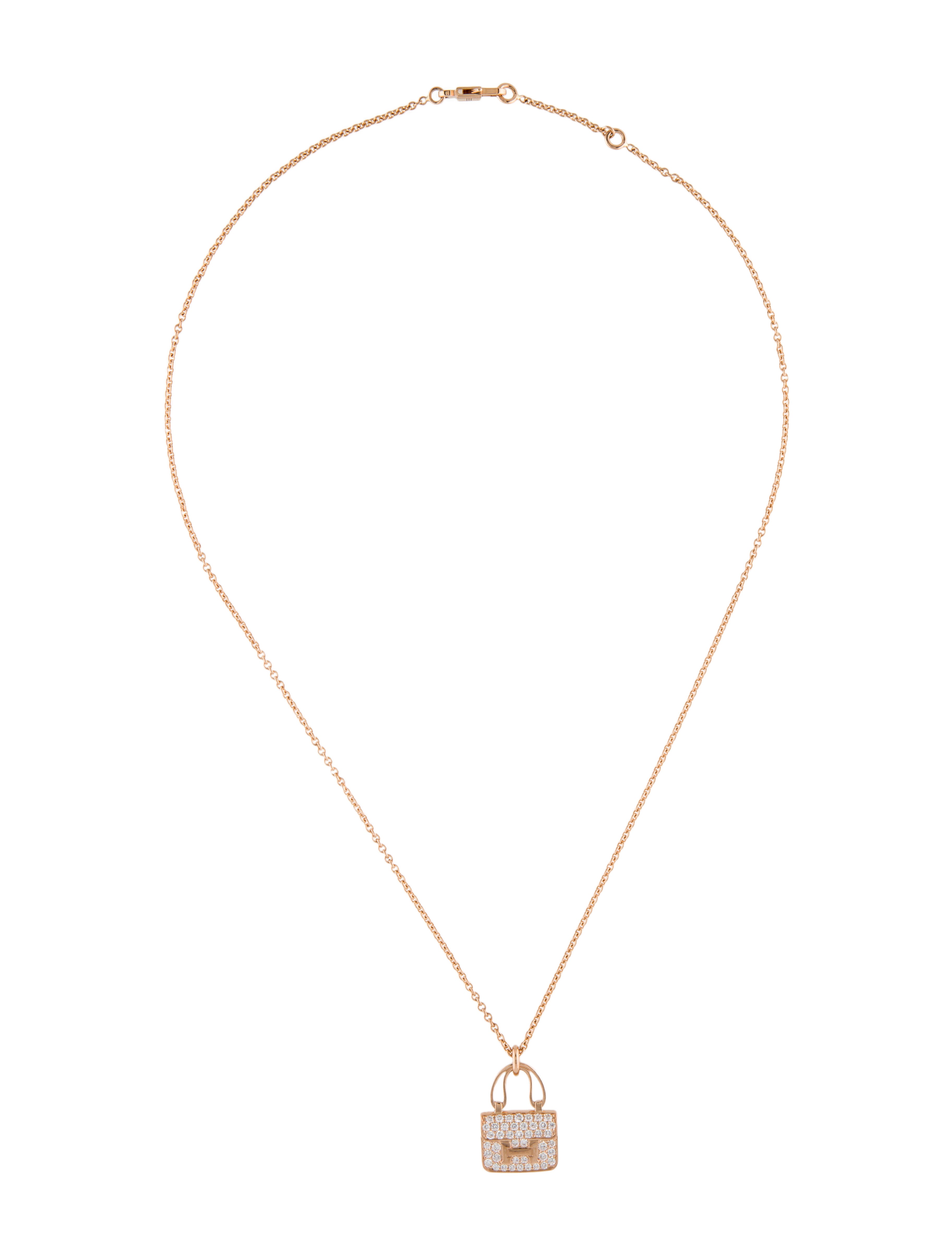 Hermès 18K Diamond Amulettes Kelly Pendant Necklace - 18K Rose Gold ...