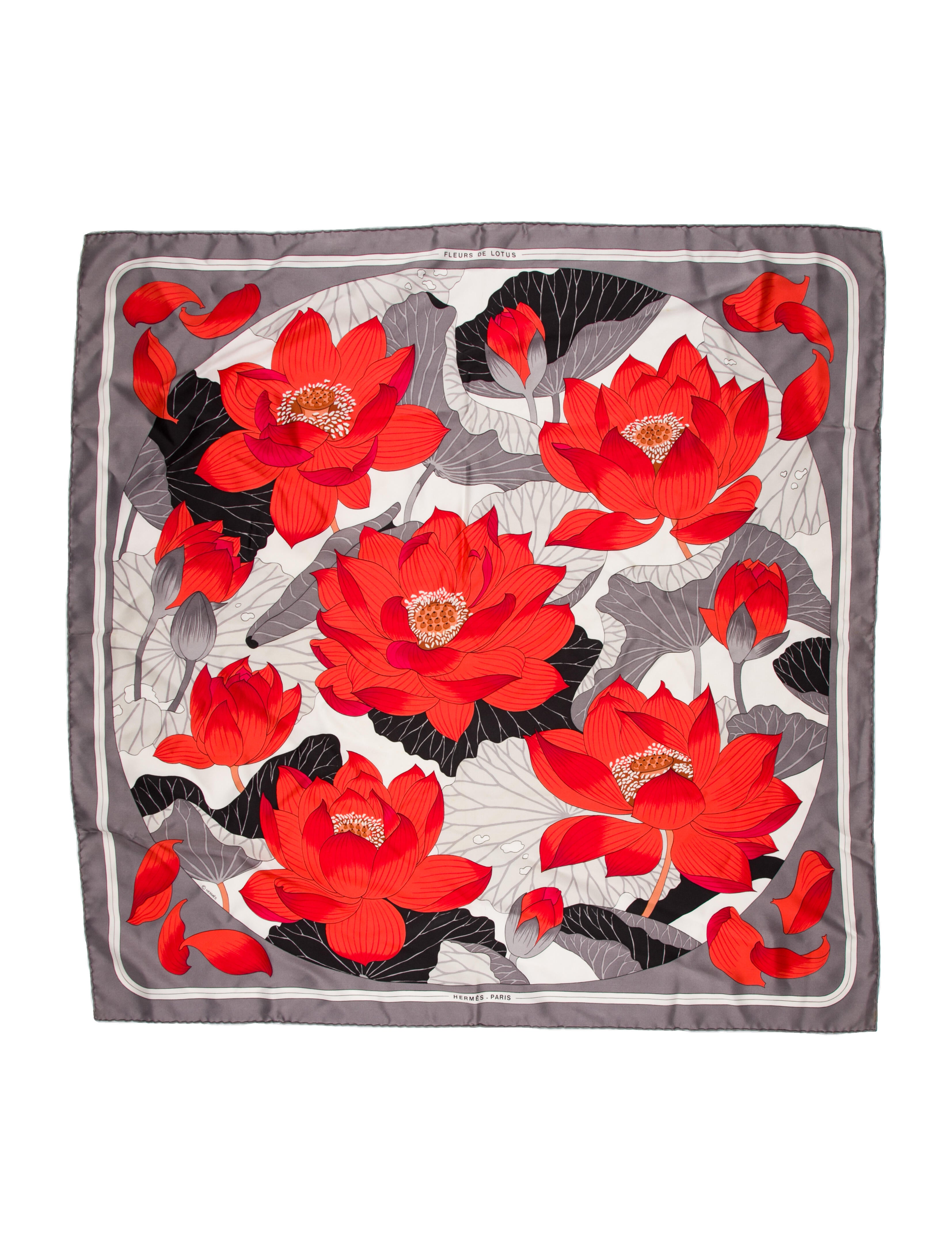 Hermès Fleurs De Lotus Silk Scarf - Grey Scarves and Shawls ...
