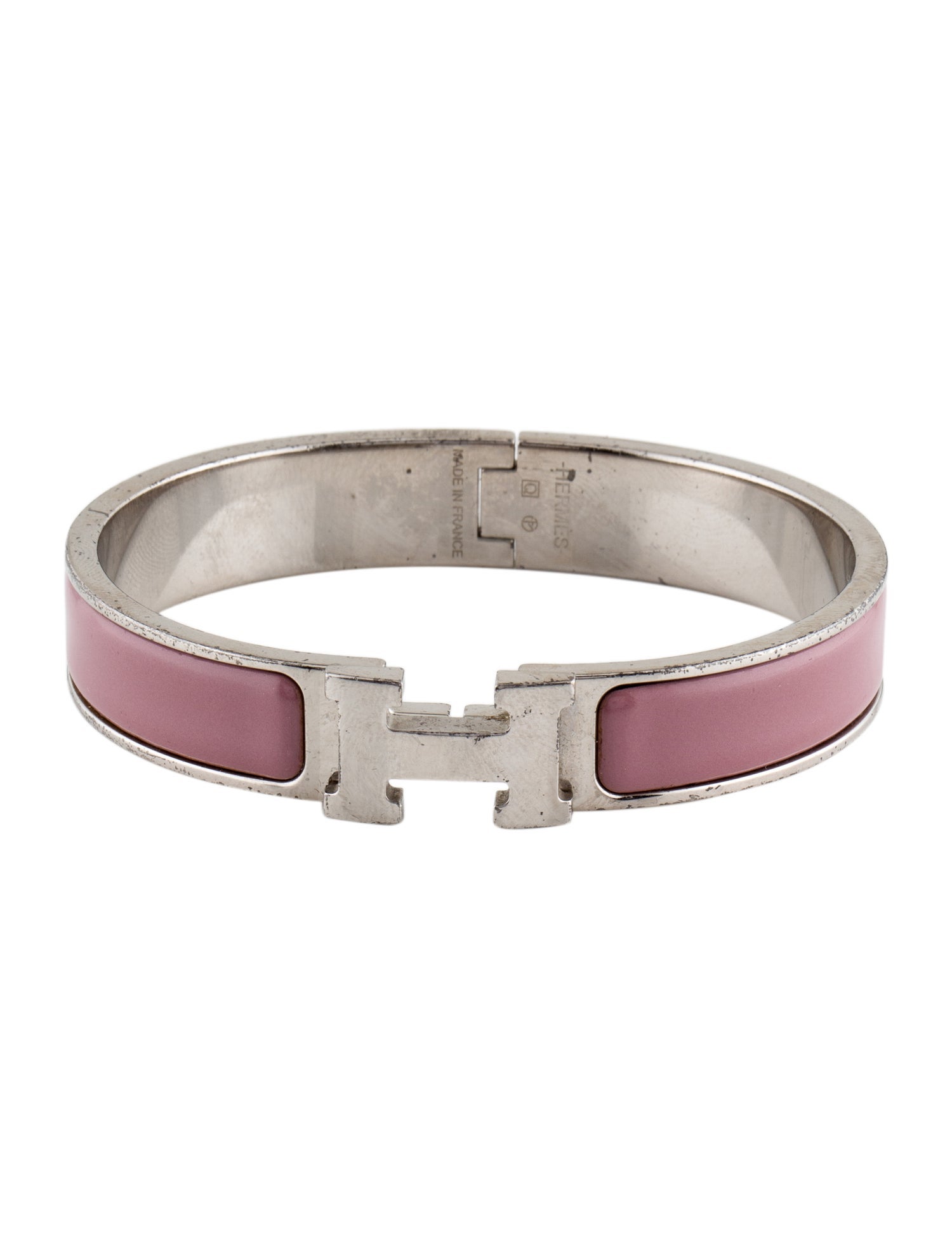 Hermès Clic H Narrow Enamel Cuff Bracelet - White, Palladium-Plated ...