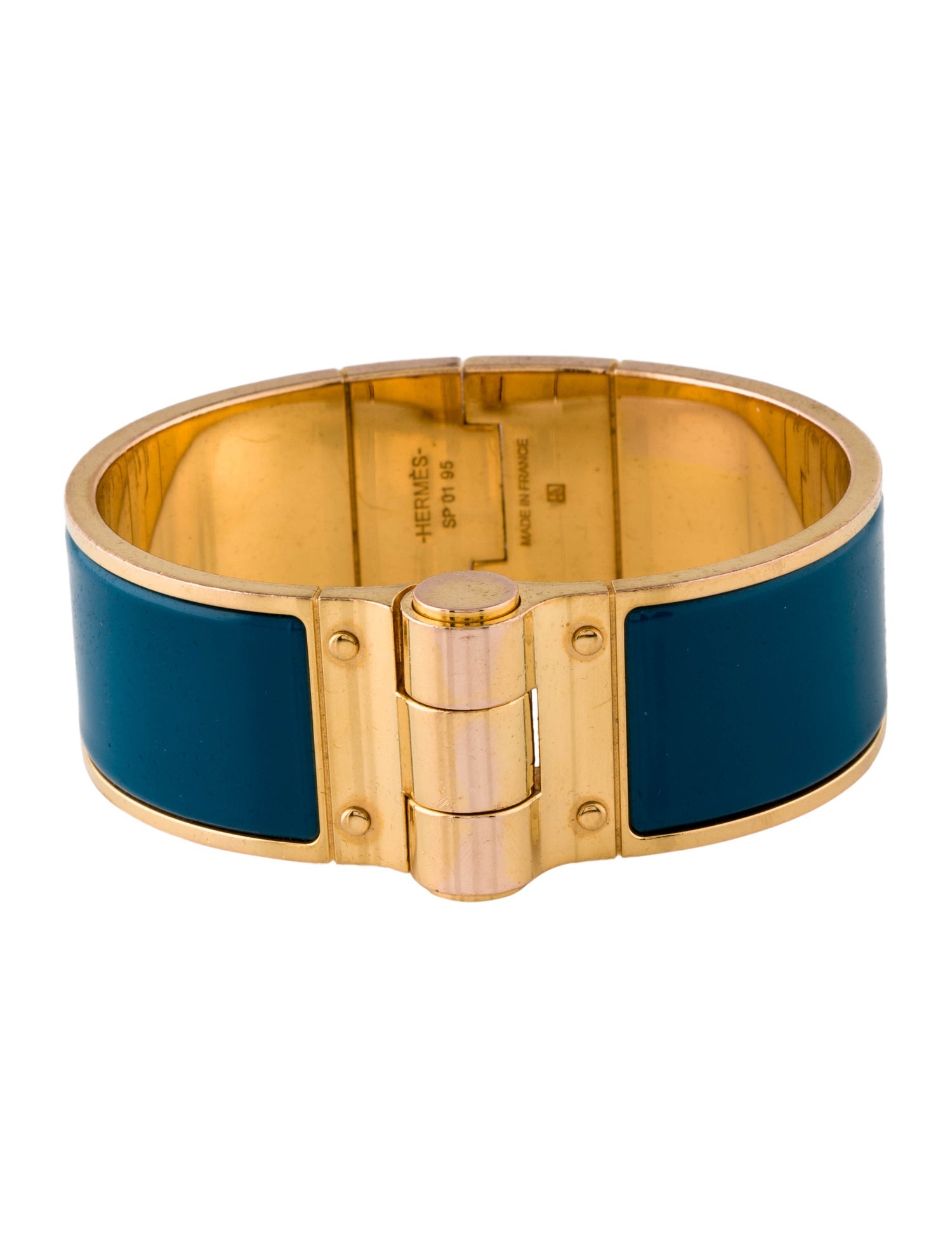 Hermès Enamel Wide Hinged Cuff Bracelet - Blue, 18K Yellow Gold-Plated ...