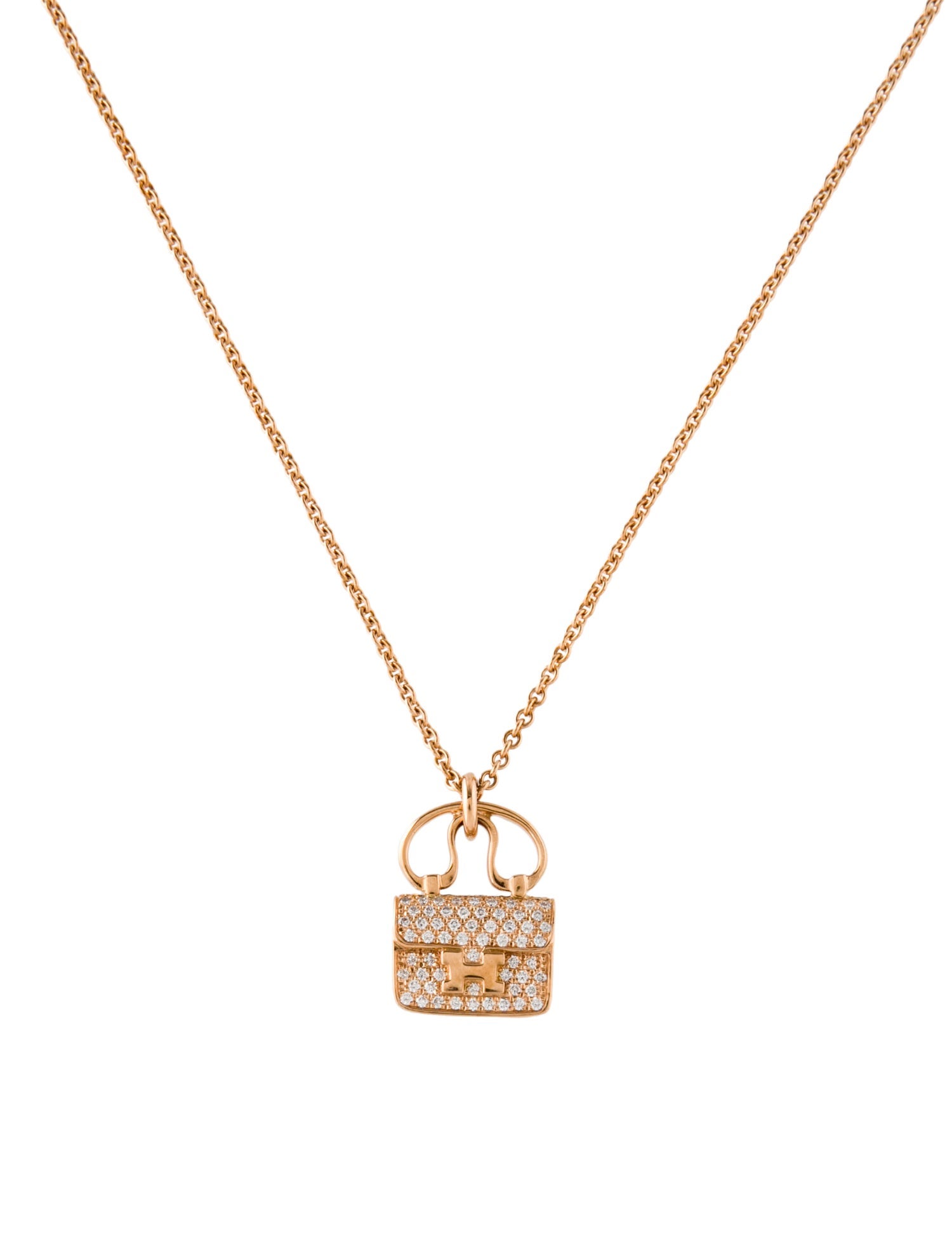 Hermès 18K Diamond Amulettes Constance Pendant Necklace - 18K Rose Gold ...