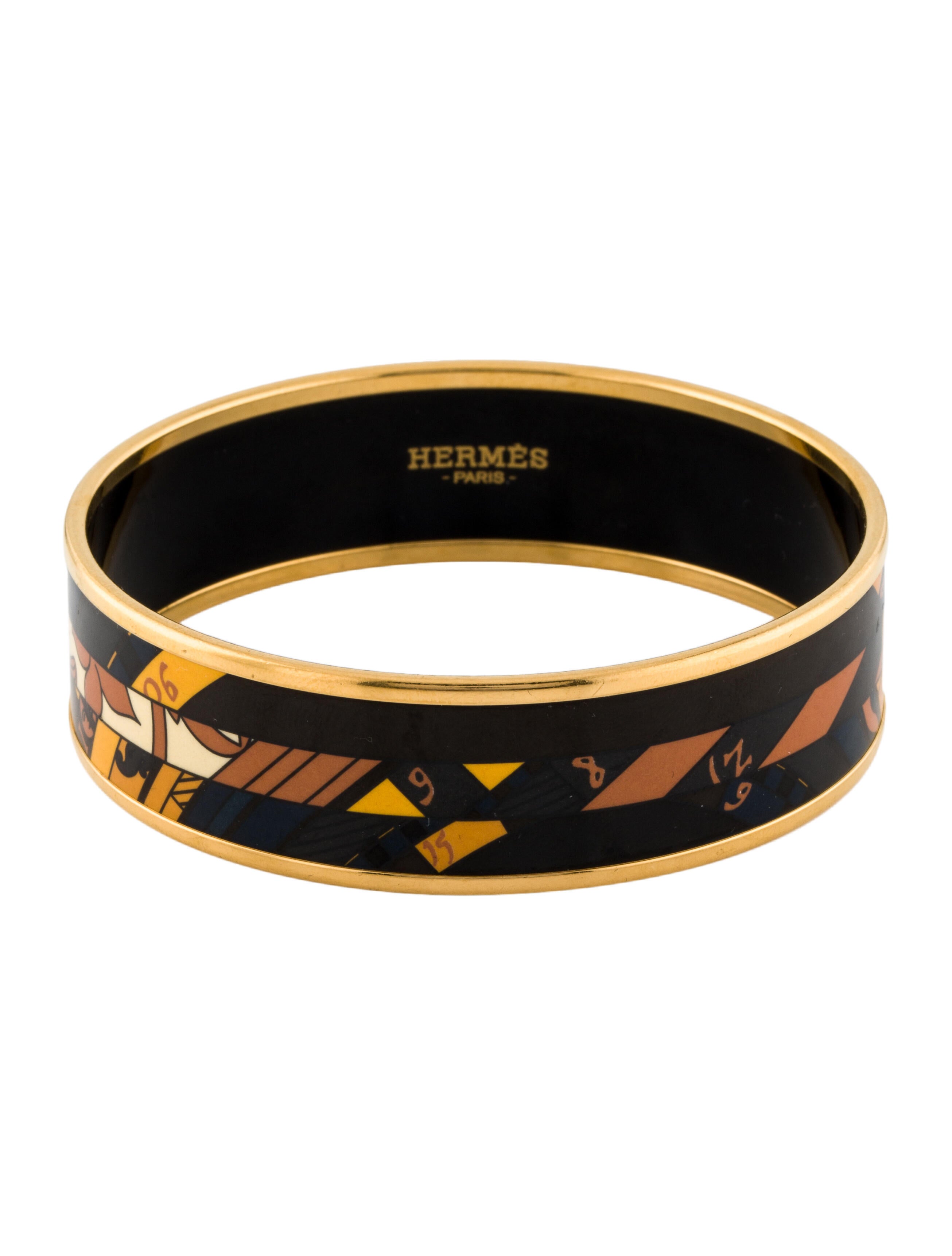 Hermès Wide Enamel Bracelet - Black, 18K Yellow Gold-Plated Bangle ...