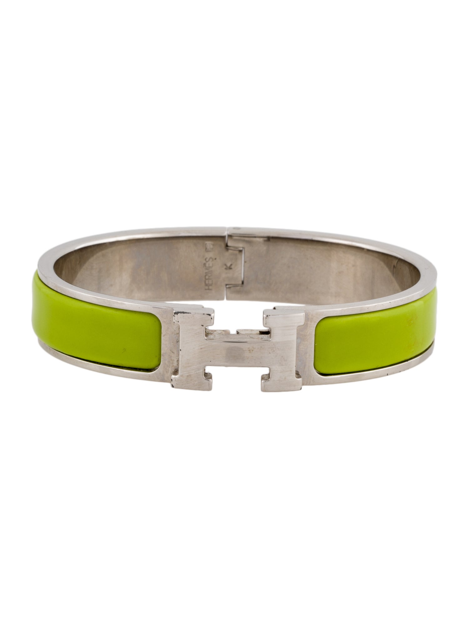 Hermès Enamel Clic H Bracelet - Green, Palladium-Plated Bangle ...