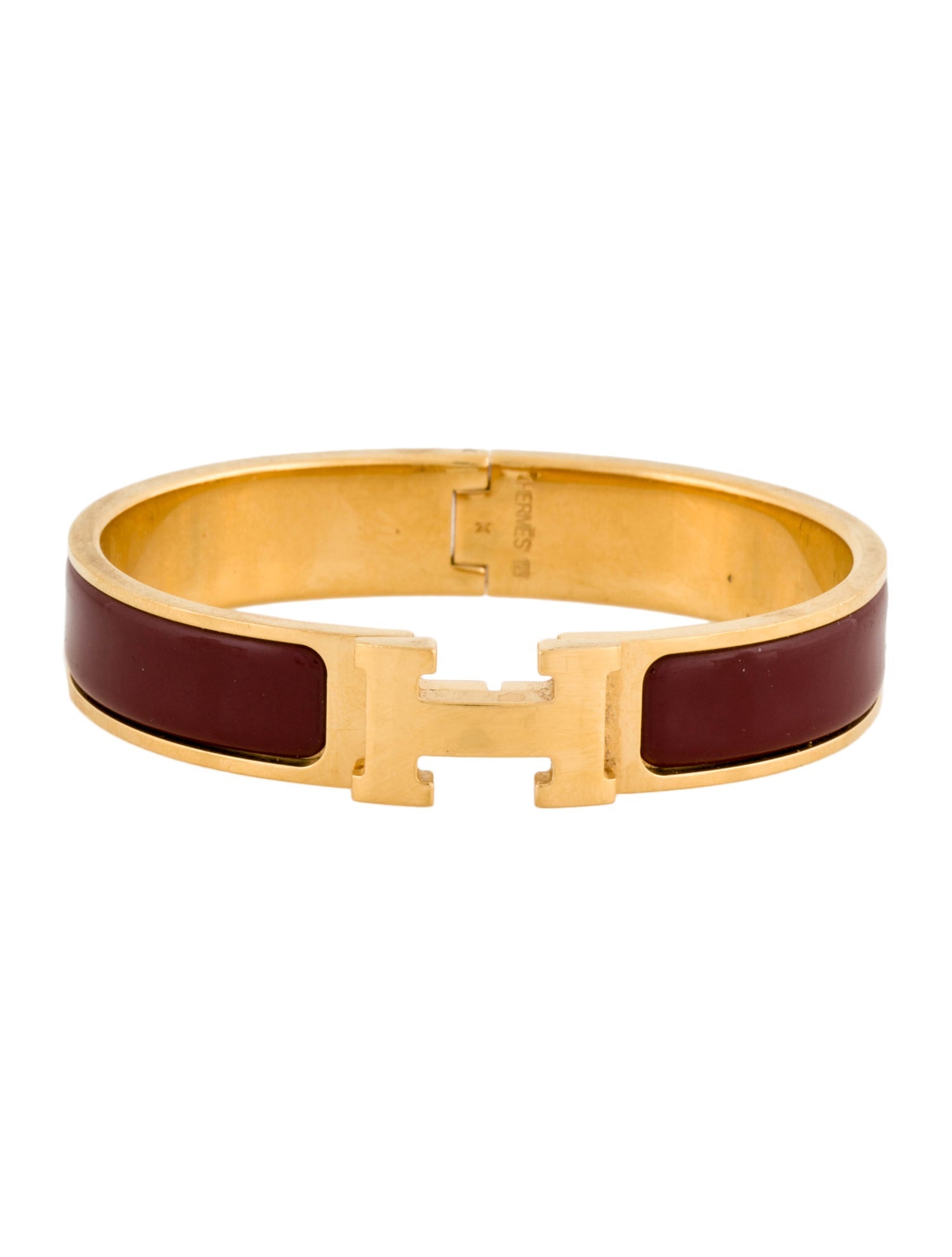 Hermès Narrow Enamel Hinged Bangle - 18K Yellow Gold-Plated Bangle ...