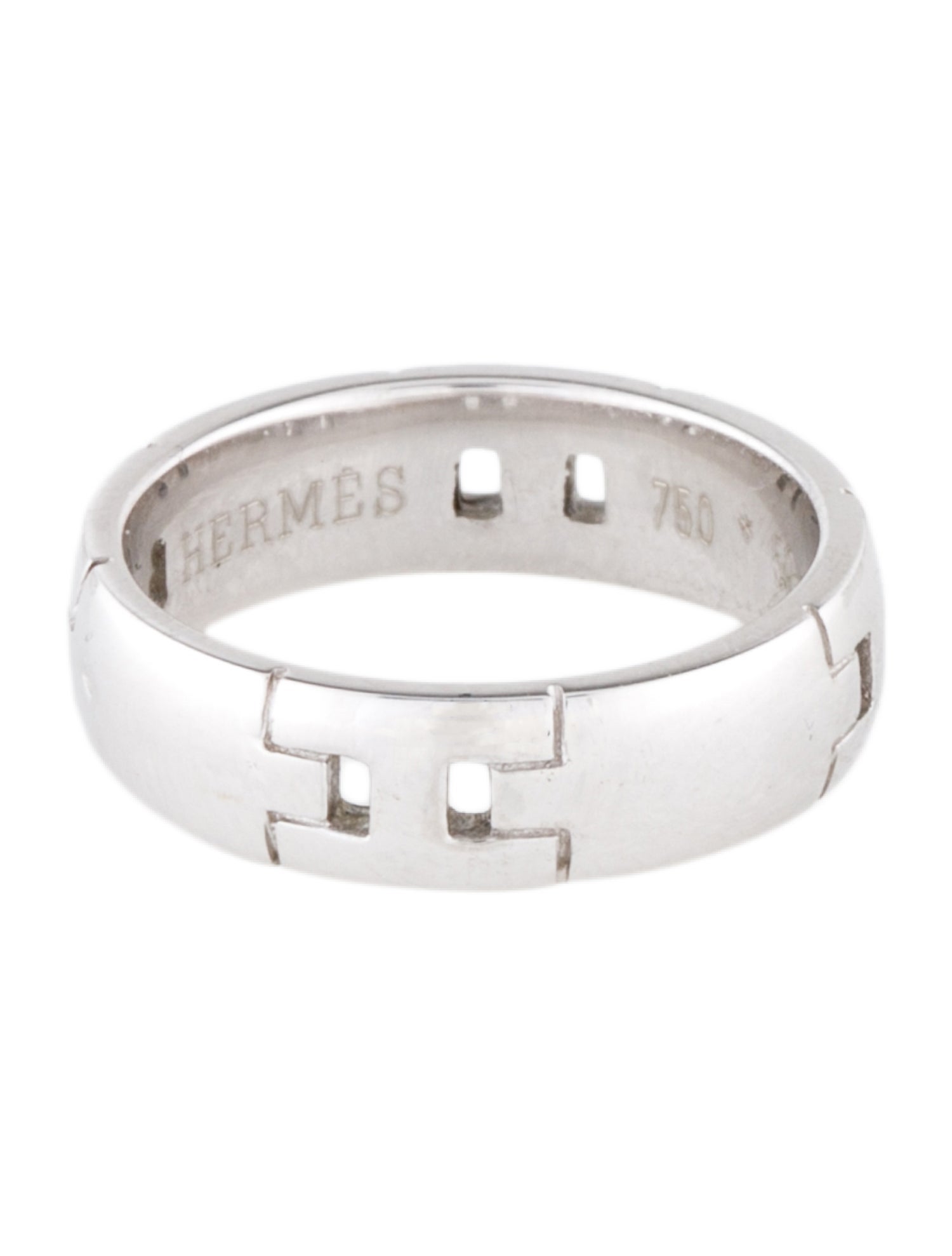 Hermès 18K Hercules H Ring - Rhodium-Plated 18K White Gold Band, Rings ...