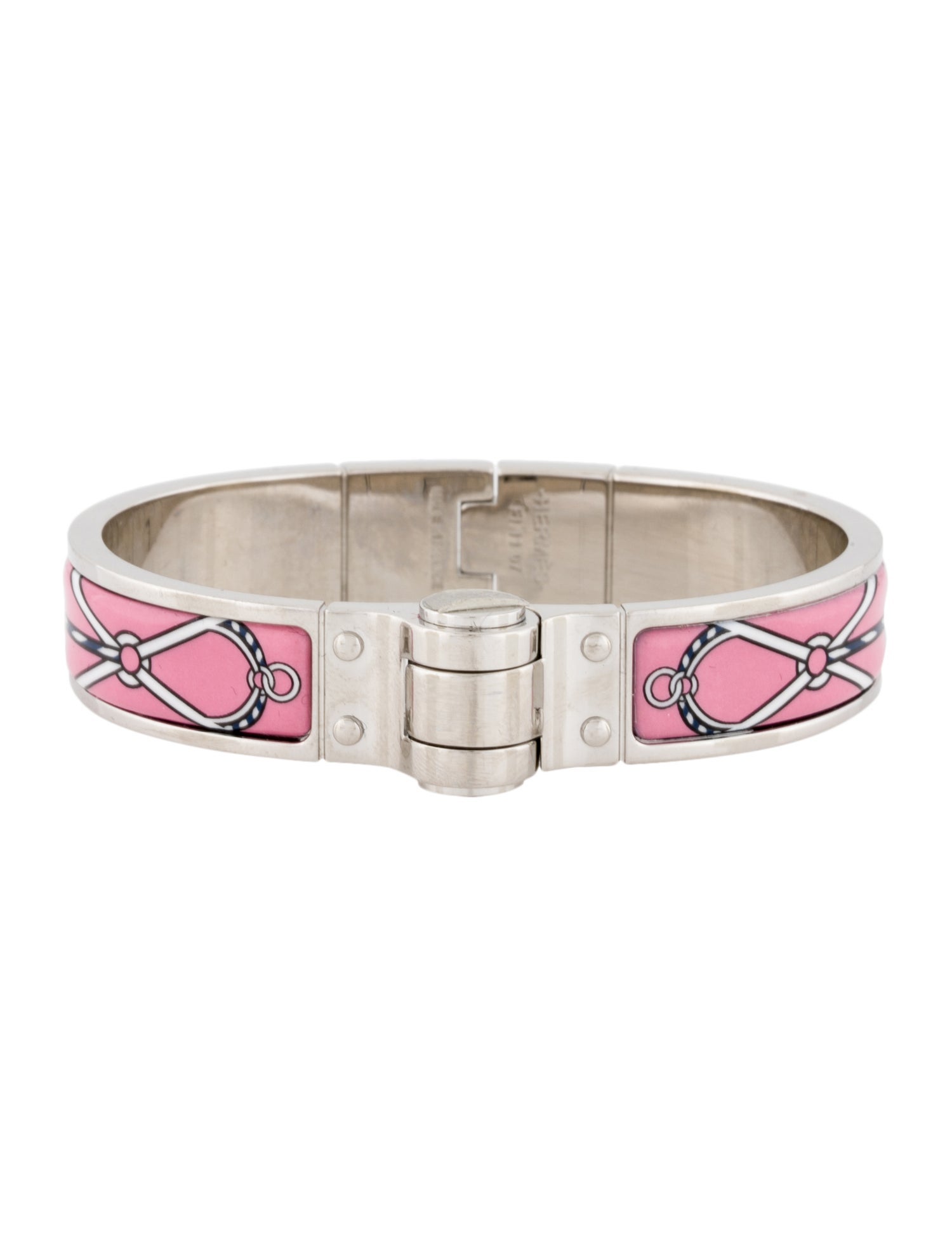 Hermès Enamel Narrow Hinged Bracelet - Pink, Palladium-Plated Bangle ...