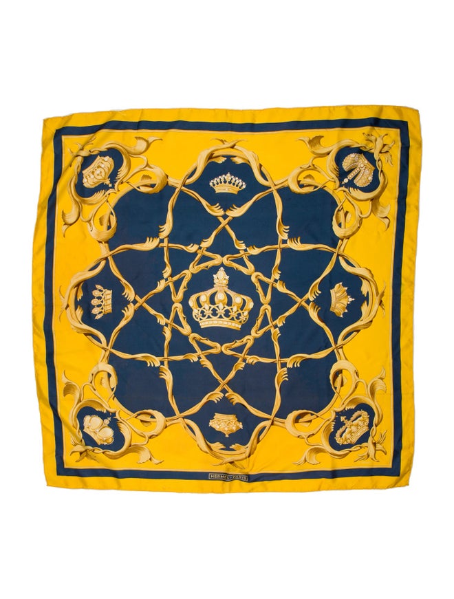 Hermès Couronnes Crown Silk Scarf - Blue Scarves and Shawls ...