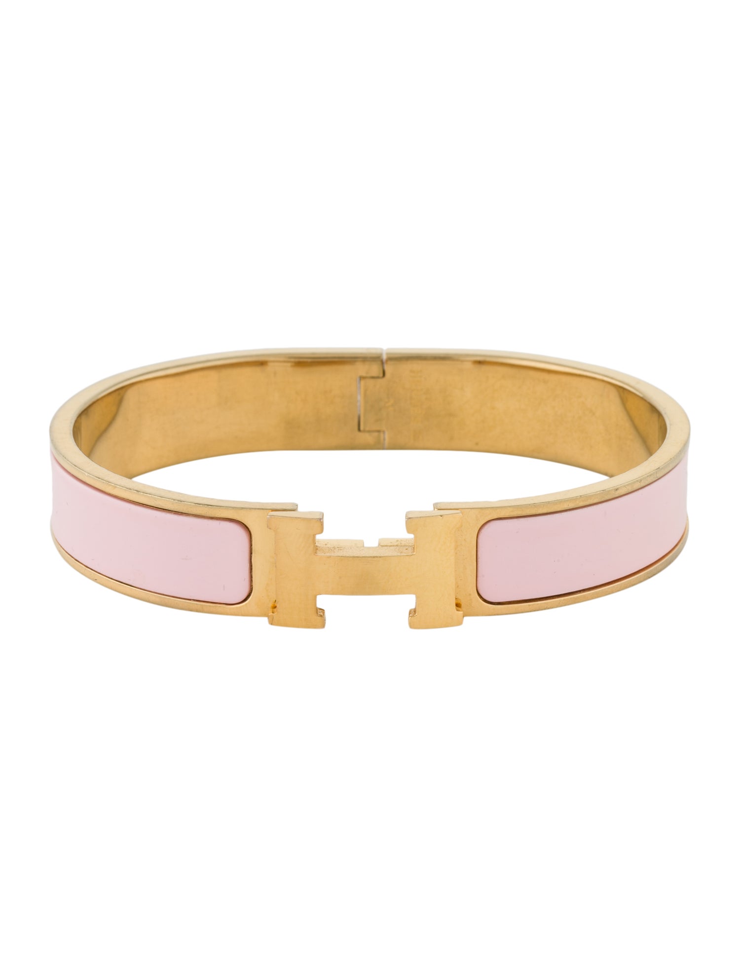 Hermès Enamel Clic H Bracelet - Pink, 18K Yellow Gold-Plated Cuff ...