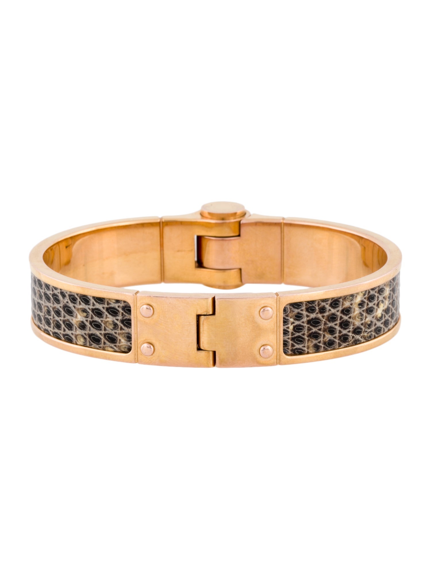 Hermès Lizard Hinged Bangle Bracelet - Black, 18K Rose Gold-Plated ...